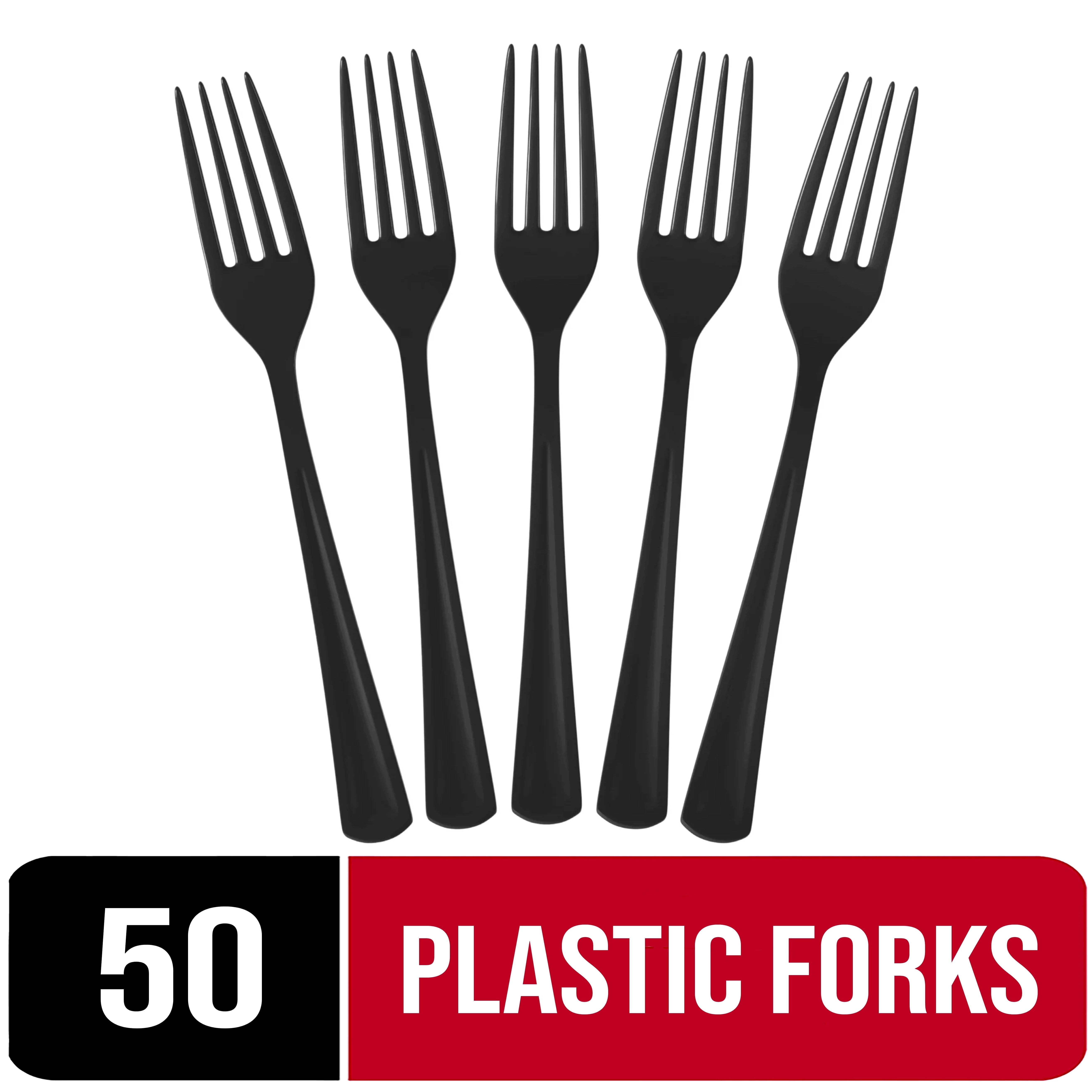 Exquisite Disposable Plastic Forks - 50 Black Heavy-Duty Forks, 1 Pack ...