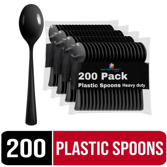 Exquisite Disposable Spoons - 200 Black Plastic Spoons - Black Party ...