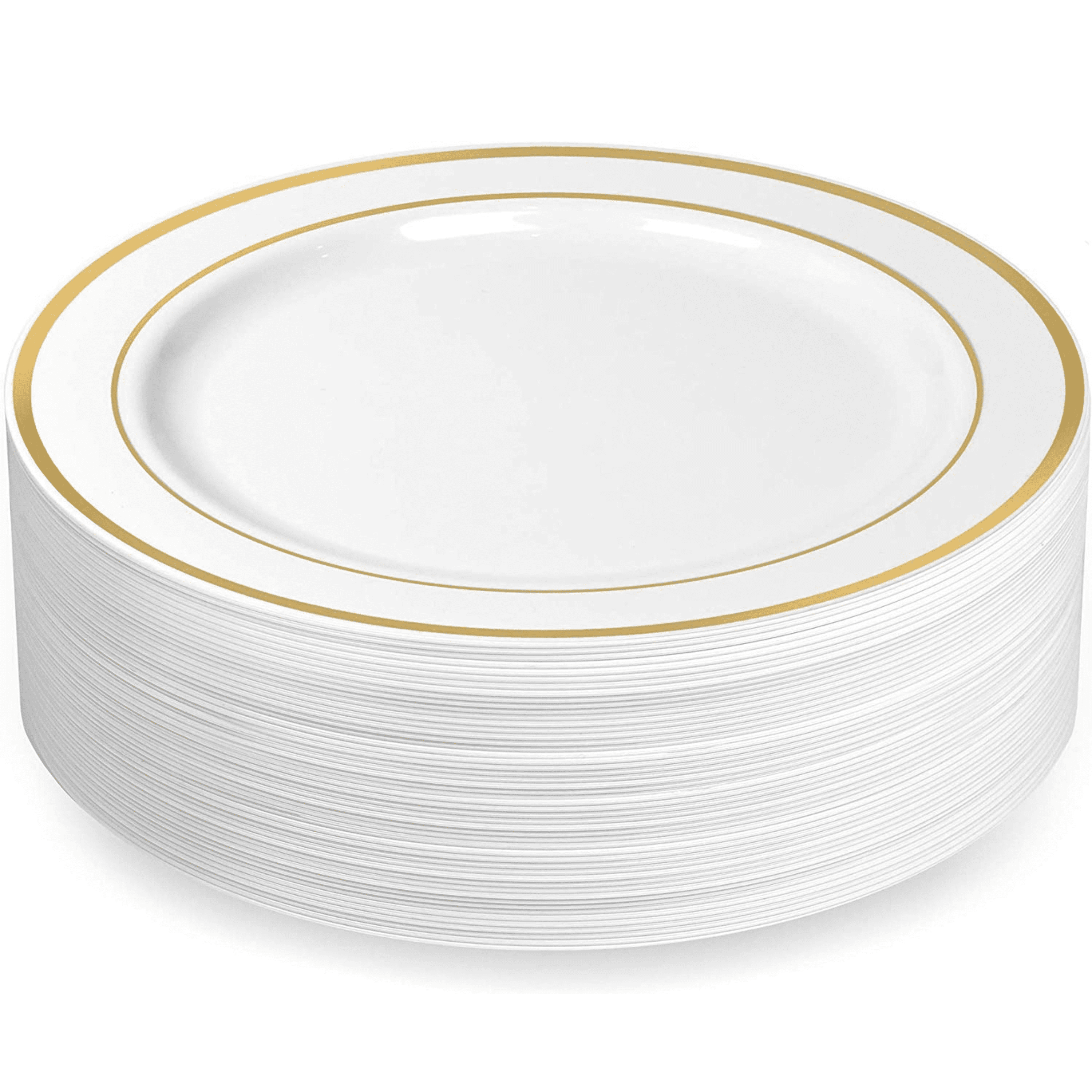Elegant Gold Rim Party Dinnerware - Exquisite Disposable 9" Cream ...