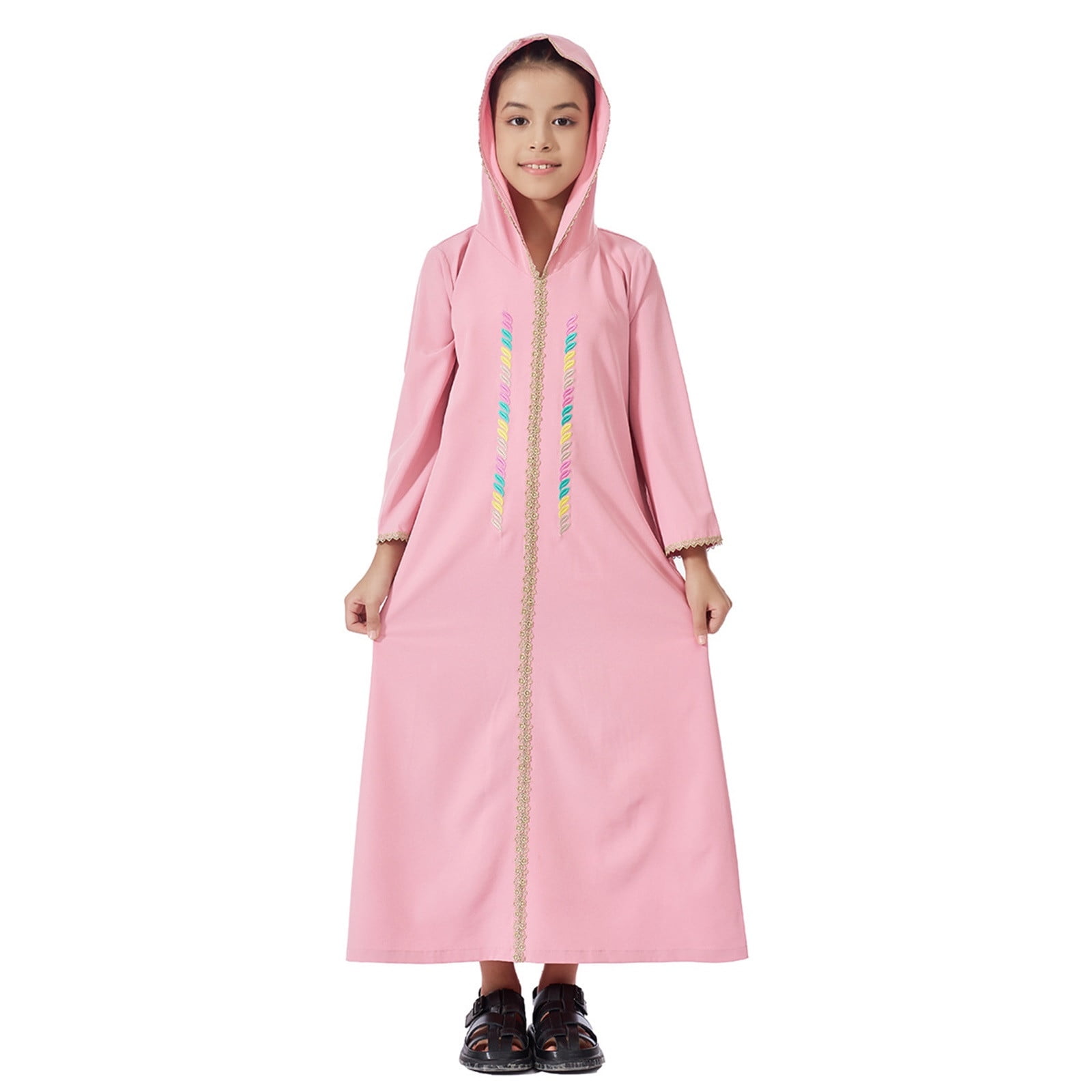 Exquisite Embroidered Hooded Dress Robe Girls Elegant Lace Trim Long ...