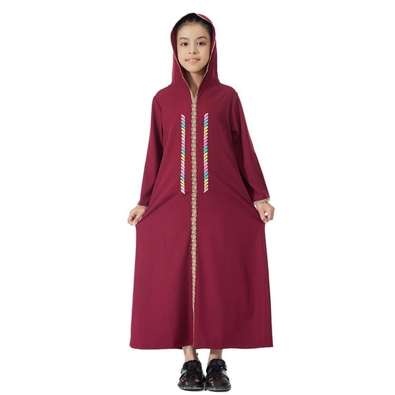 Exquisite Embroidered Hooded Dress Robe Girls Elegant Lace Trim Long ...