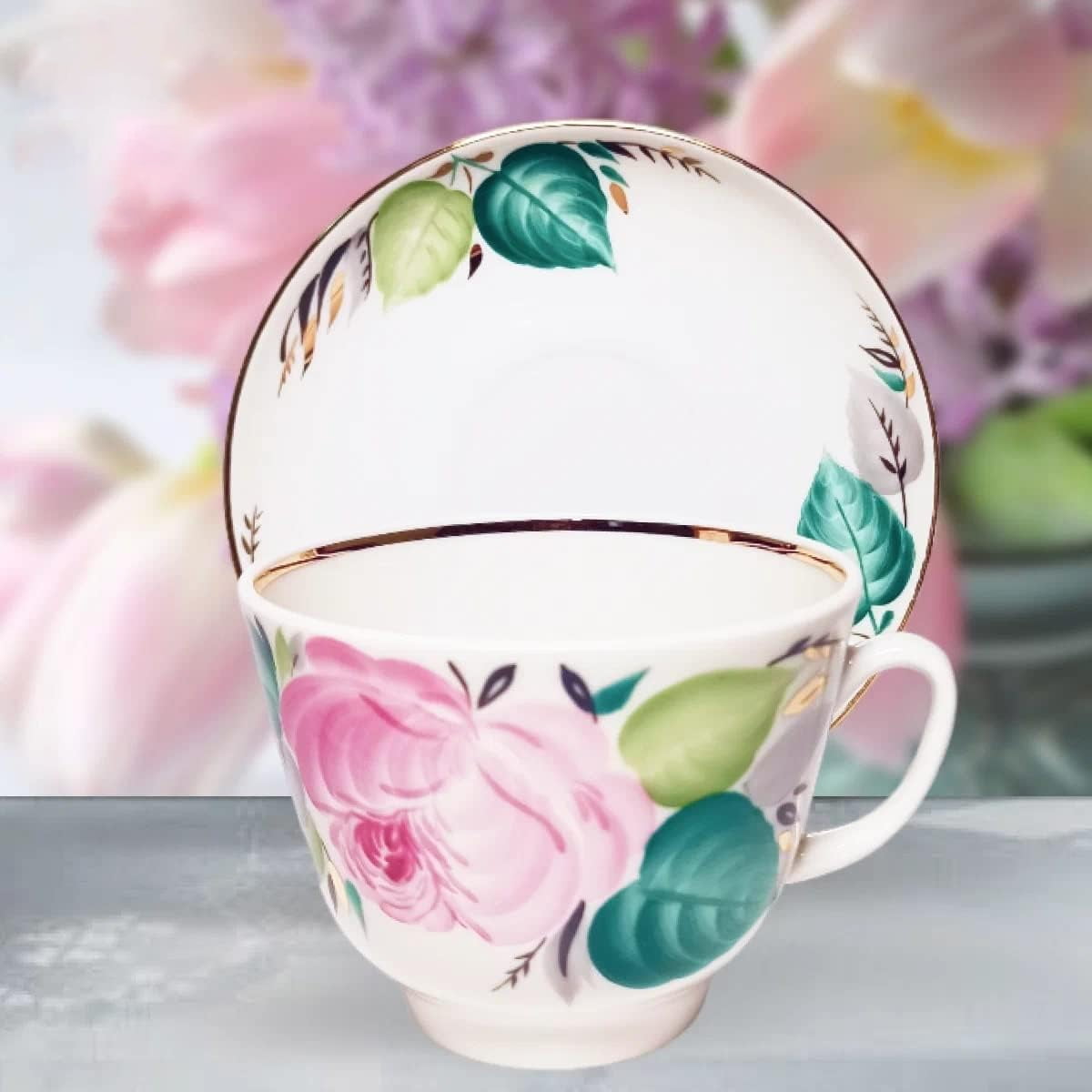 Exquisite European Bone China Tea Cup and Saucer Set with Hand-Painted Gold Embossed Patterns ...