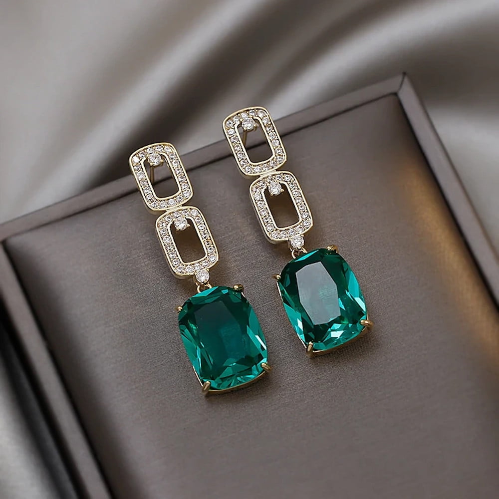 Exquisite Fashion Green Gem Long Pendant Earrings High Quality Drop ...