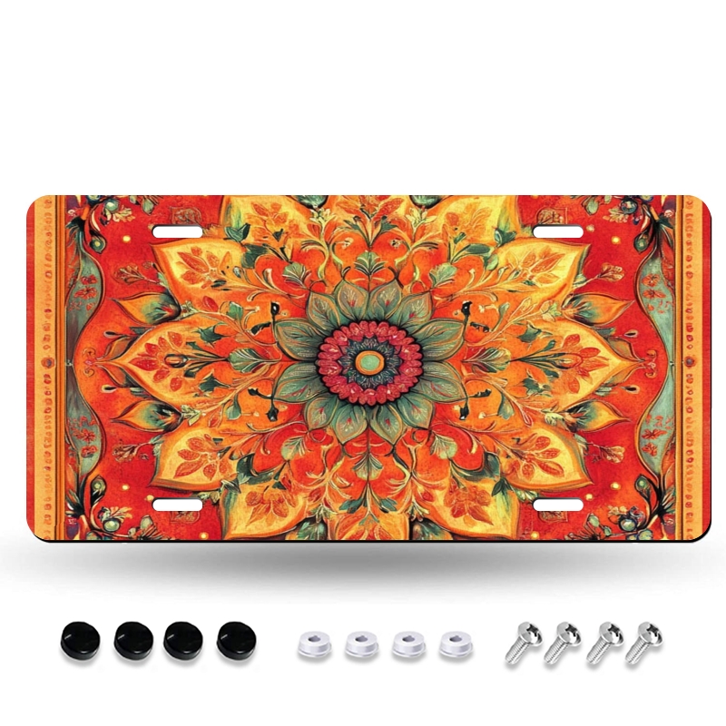 Exquisite Floral Design in Square Composition License Plate Frame ...