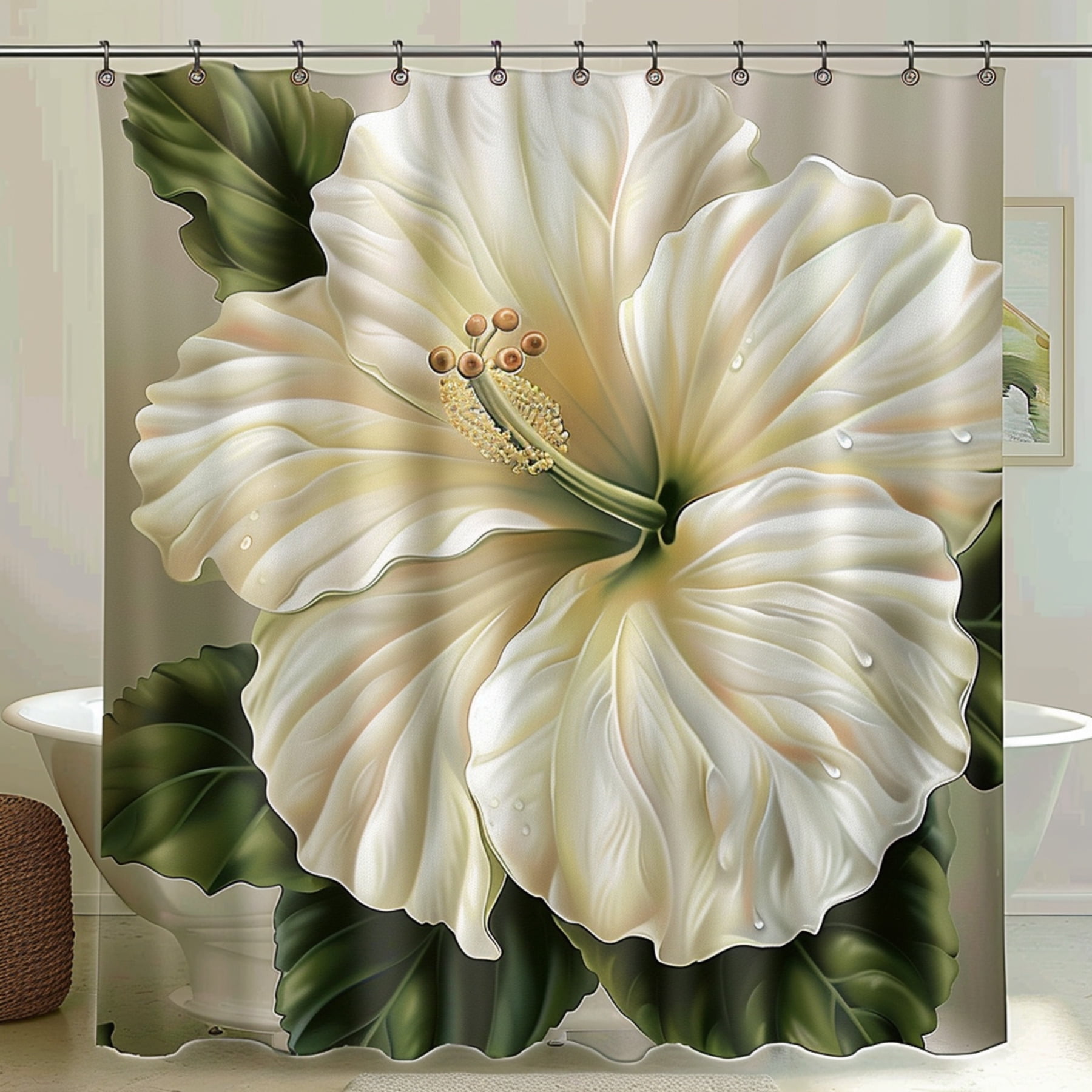 Exquisite Floral Oasis Shower Curtain Stunning Hibiscus Design Elegant ...