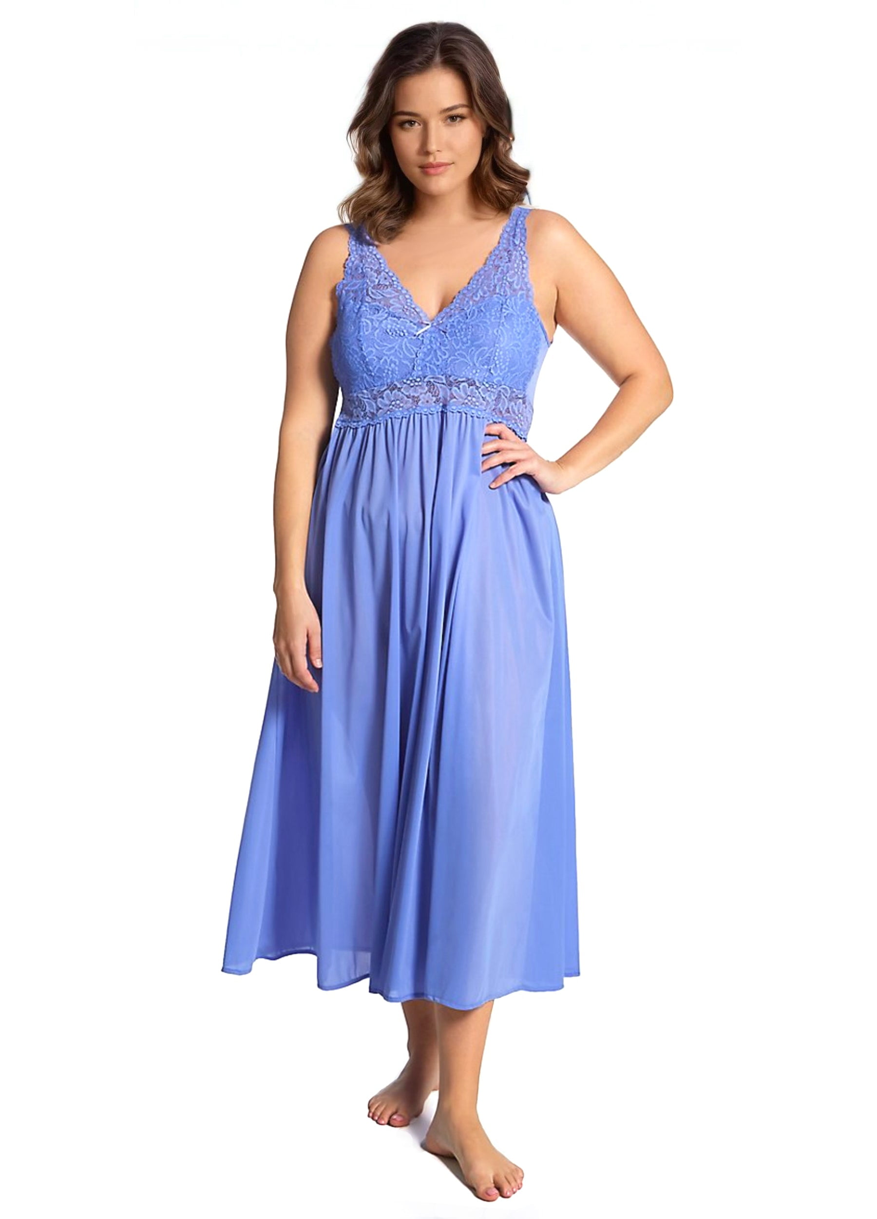 Exquisite Form 70107 Nylon Tricot Sleeveless Long Nightgown with Floral ...