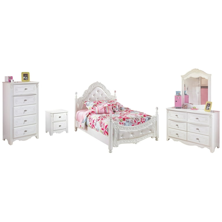 Exquisite Full Poster Bed with Mirrored Dresser
