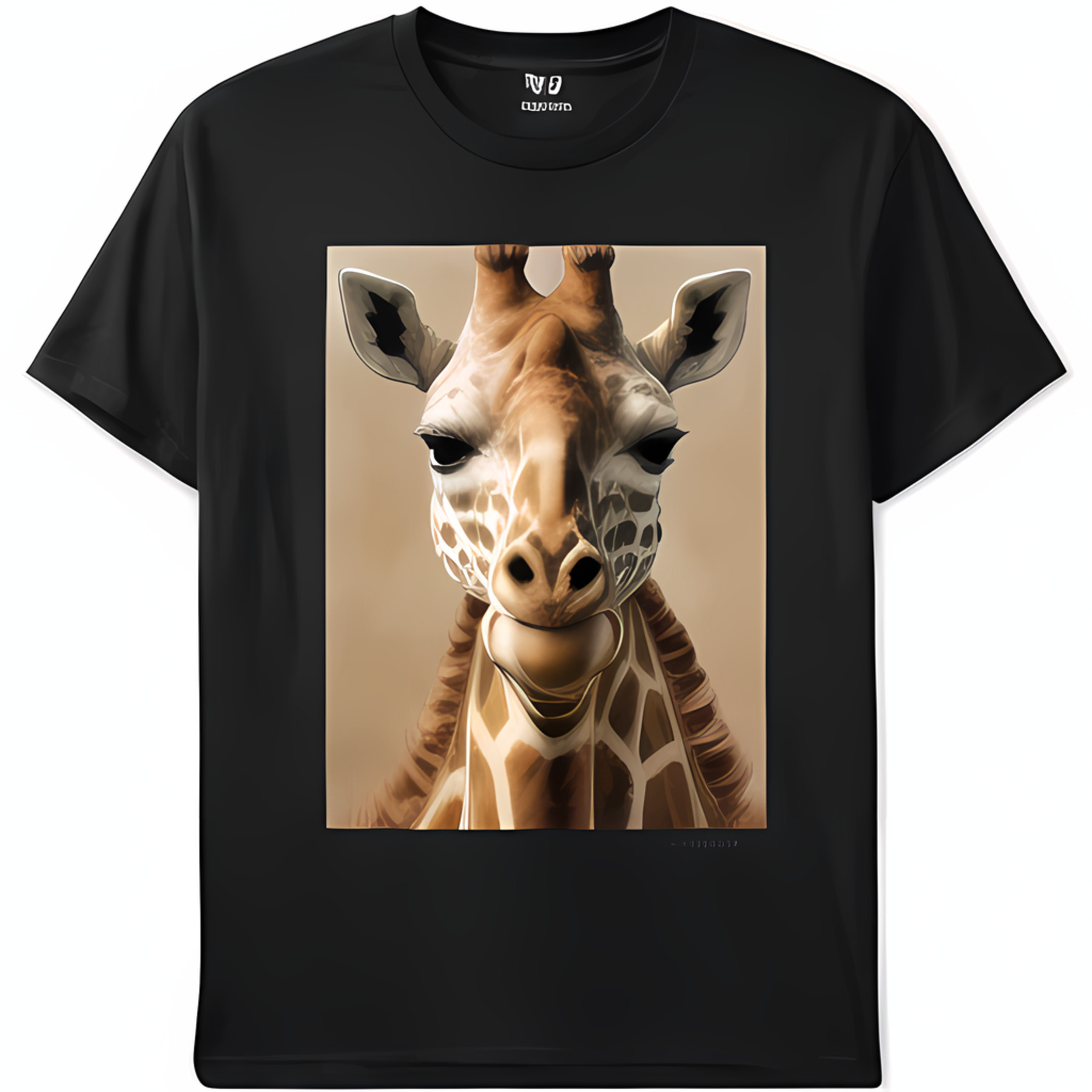 Exquisite Giraffe Fantasy Art Chest Graphic on Black T-Shirt ...