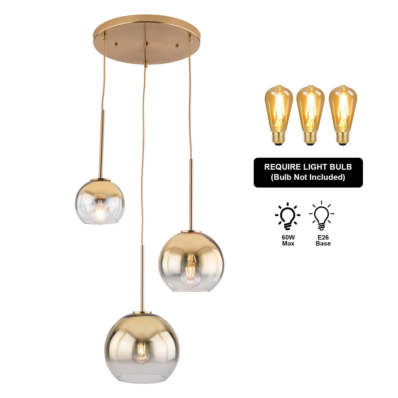 Exquisite Glass Globe Lighting Modern 3-Light Gold Globe Pendant ...