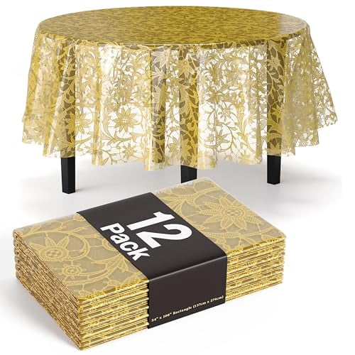 Exquisite Gold Lace Round Tablecloth Disposable 12-Pack Tablecloths ...