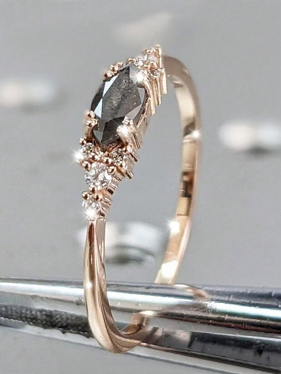 Exquisite Grey Zirconia Stone Ring With Rose Gold-Tone Setting For ...