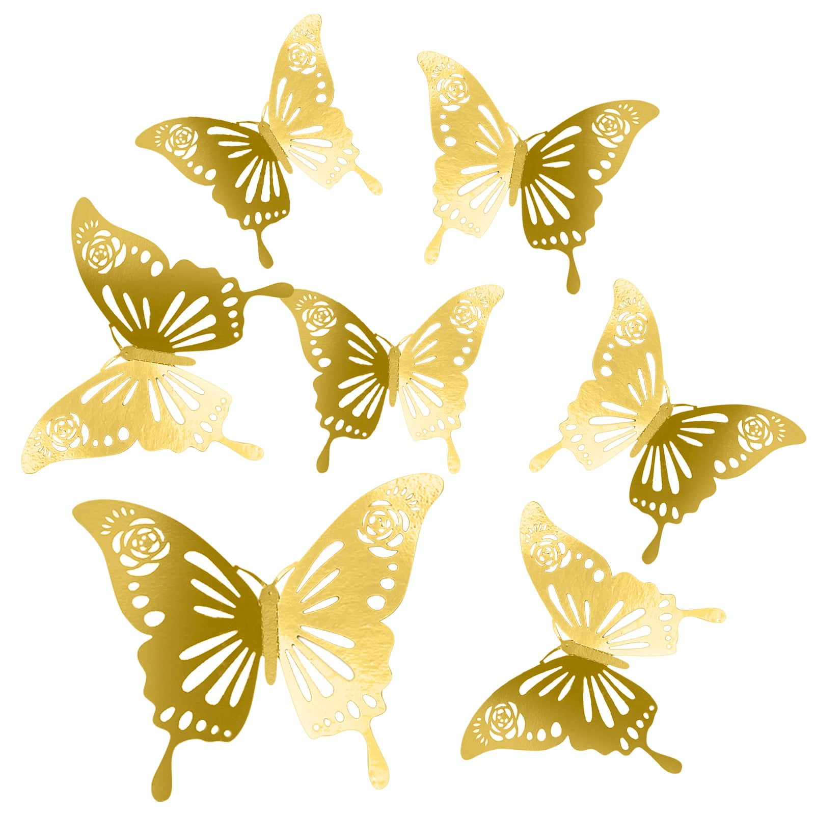 Exquisite Hollow 3D Butterfly Wall Decor,12 Pcs Removable Metallic Wall ...