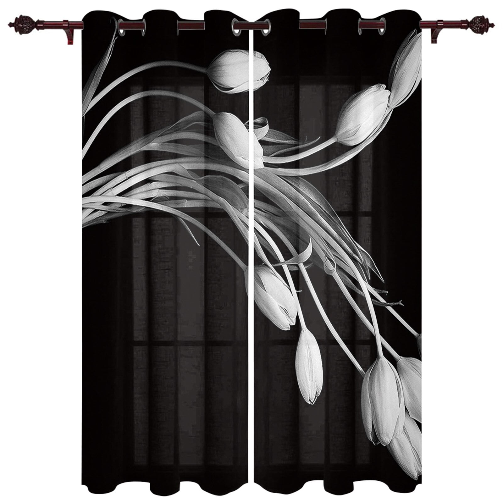 Exquisite Home Curtains Black And White Tulips Living Room Bedroom ...