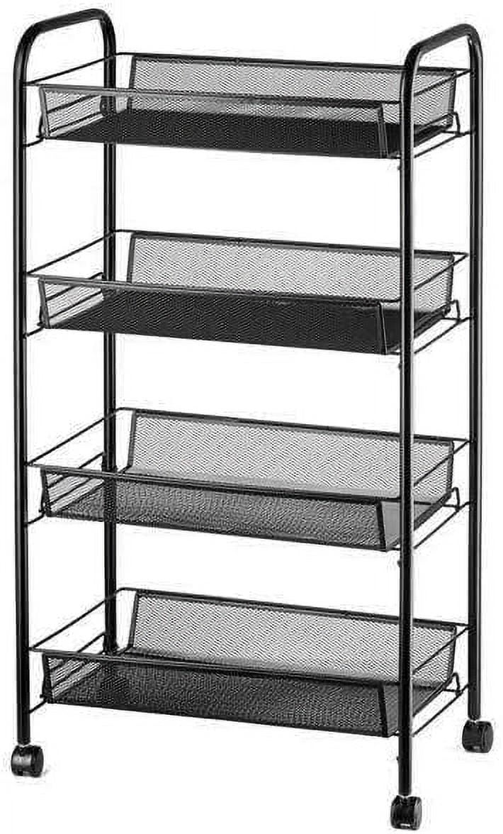 Exquisite Honeycomb Net Four Tier Storage Cart with Hook Black Shuq ...