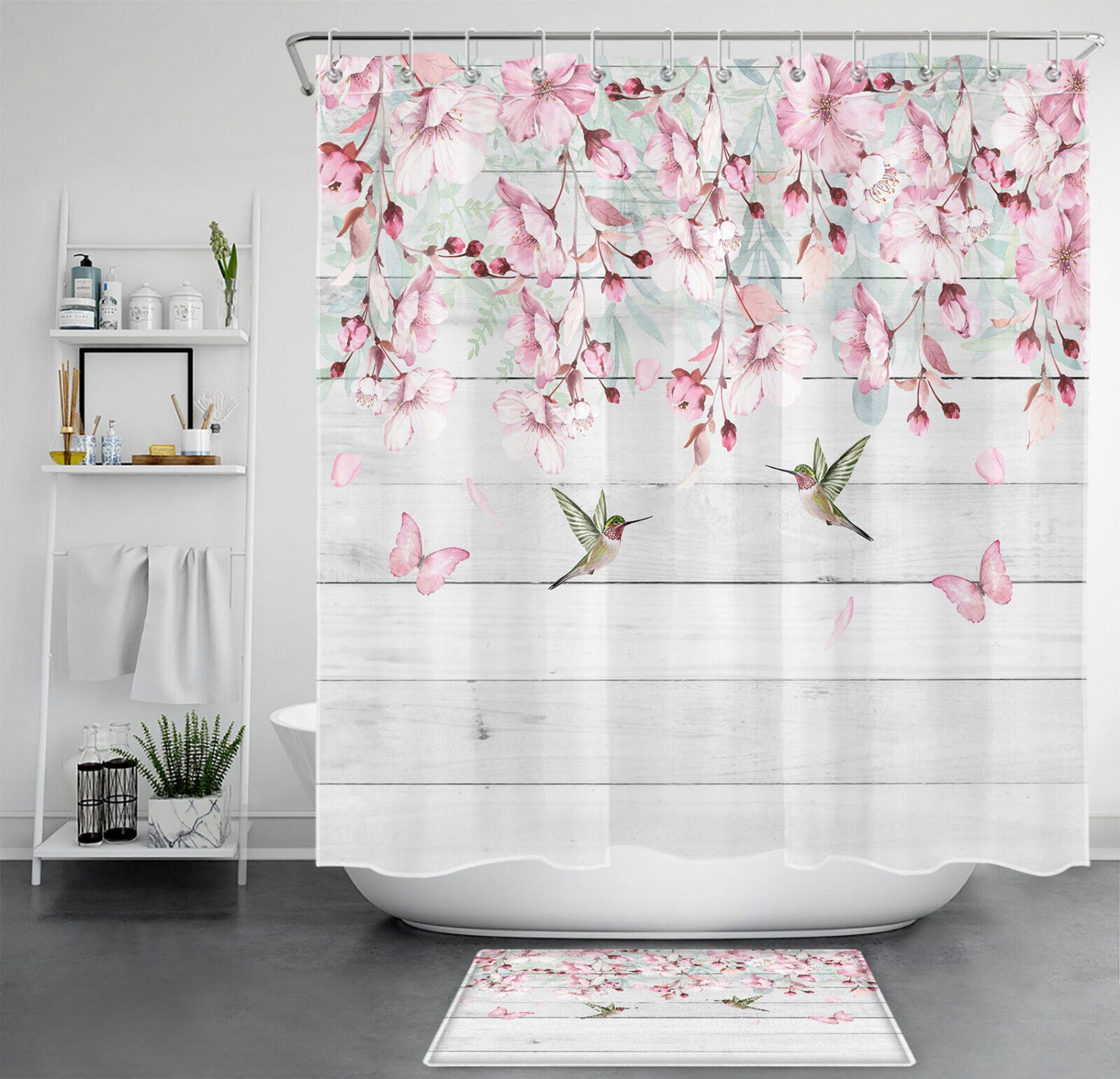 Exquisite Hummingbird And Floral Shower Curtain Vintage Inspired