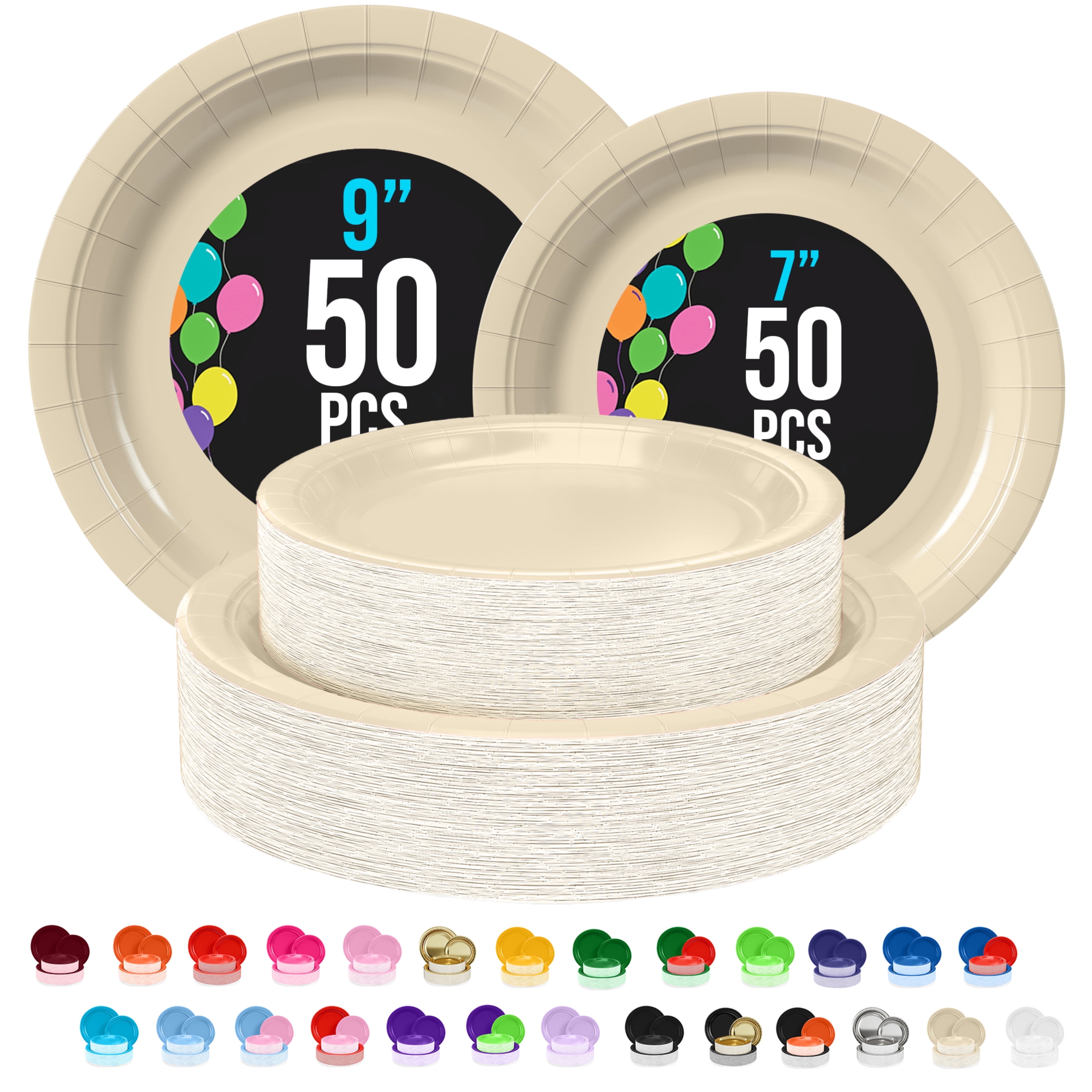 Exquisite Ivory Paper Plates Disposable 100 Pcs - 50-7" & 50-9" Heavy ...