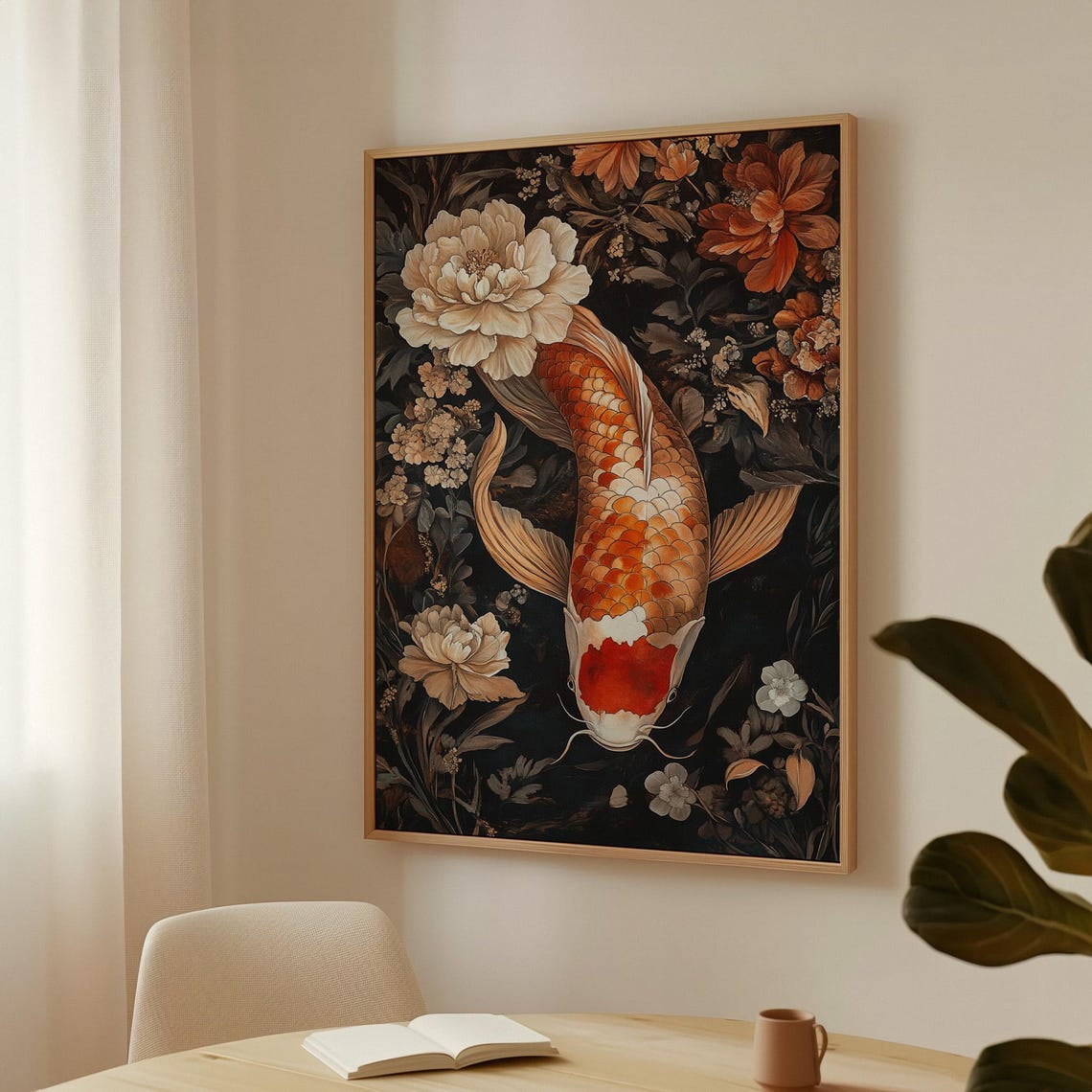 Exquisite Koi Fish Wall Art – Vibrant Orange Koi With Elegant Floral ...