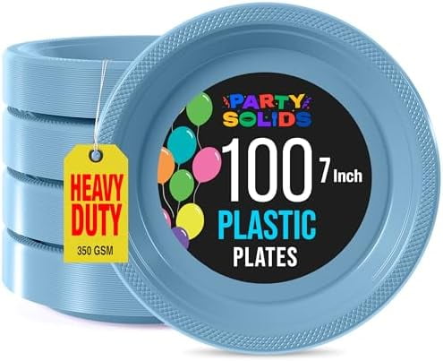 Exquisite Light Blue Plastic Plates For Party 7" Light Blue Disposable ...