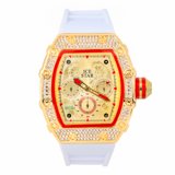 Ice Star Men's Tonneau Diamond Watch, Iced Bezel, Chronograph, Silicone ...