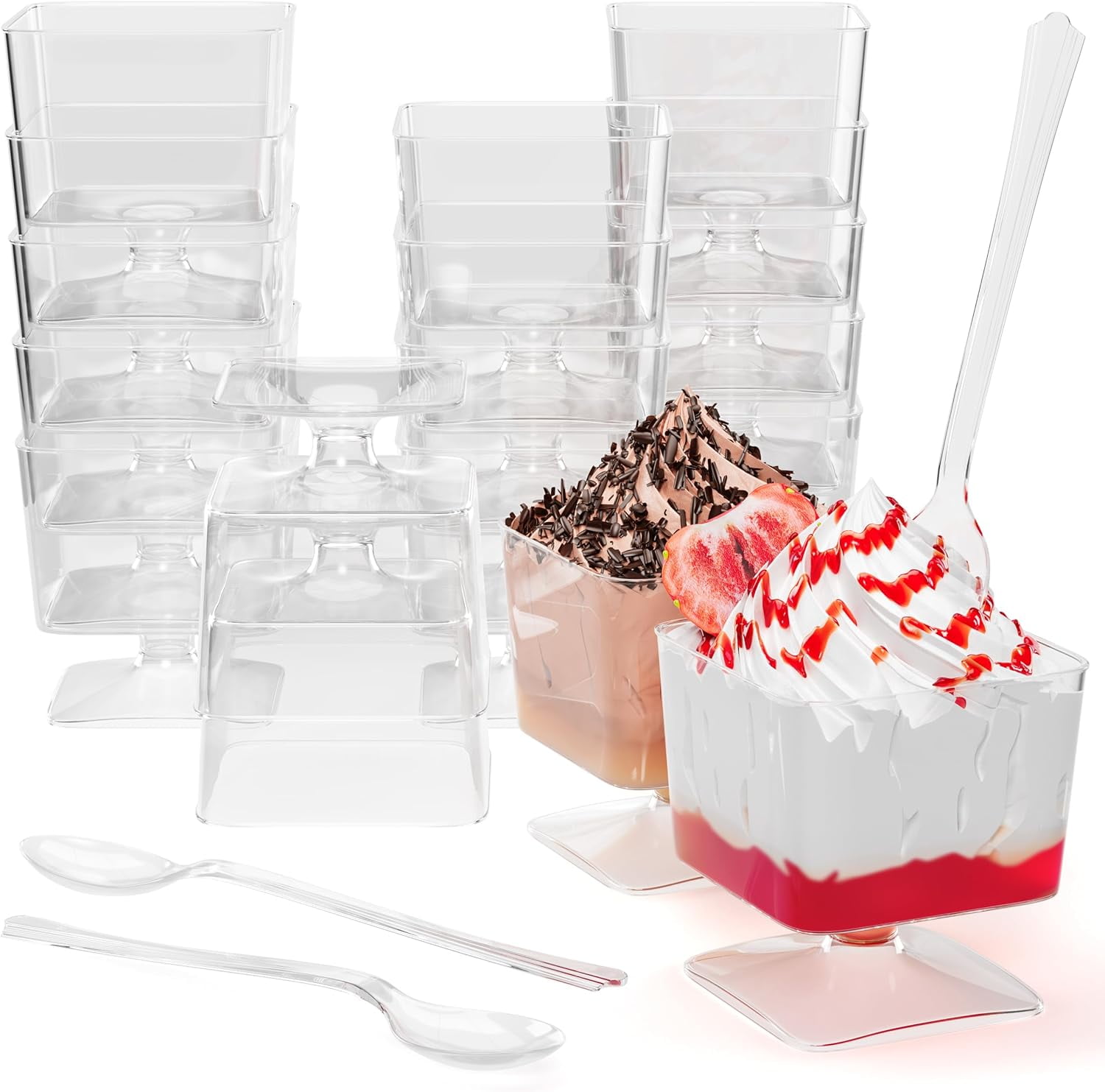 Exquisite Mini Dessert Cups With Spoons 1,000 Pcs - 2 Oz Square Clear ...
