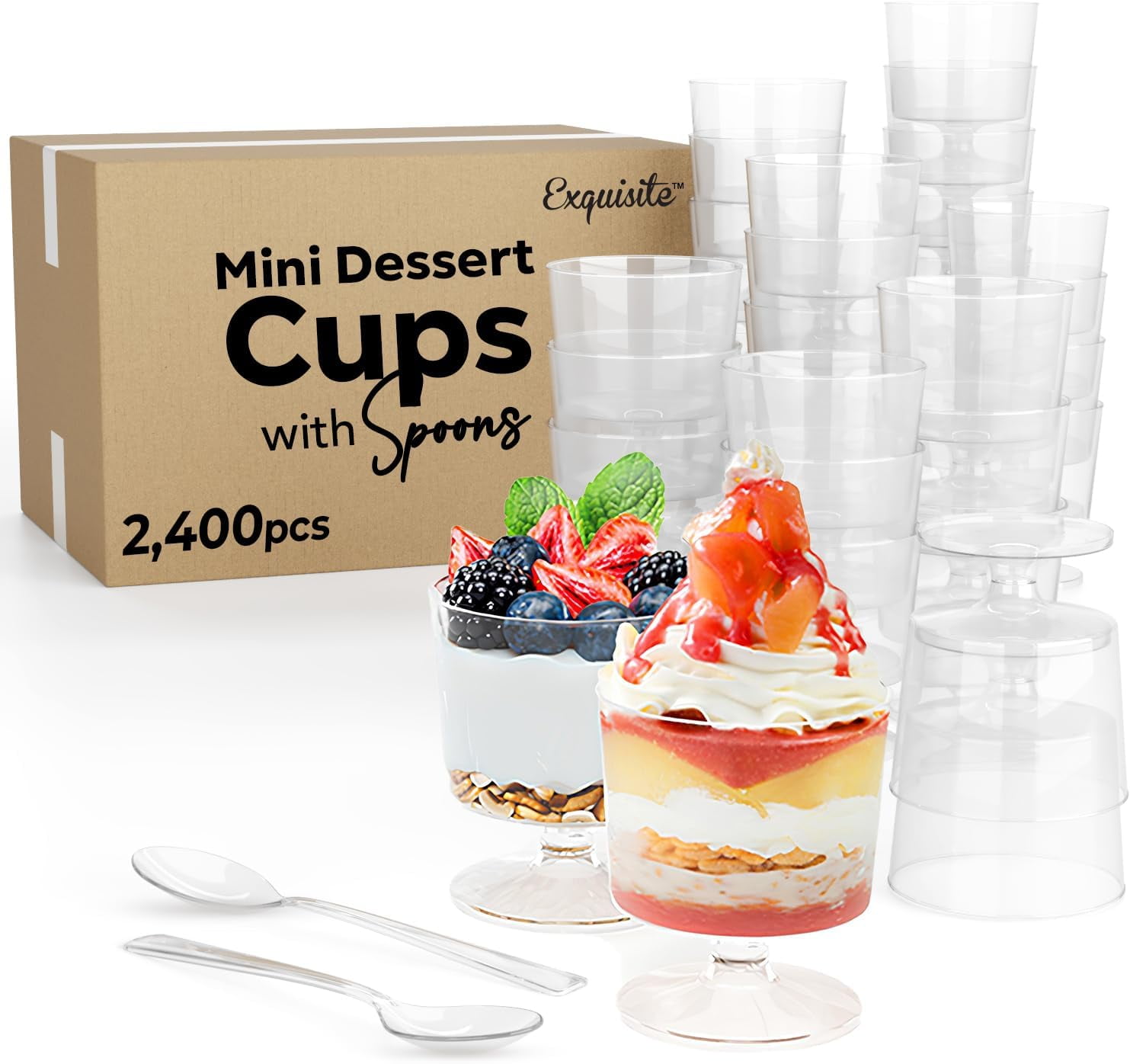 Exquisite Mini Dessert Cups With Spoons 2,400 Pcs I Serves 1200 I ...