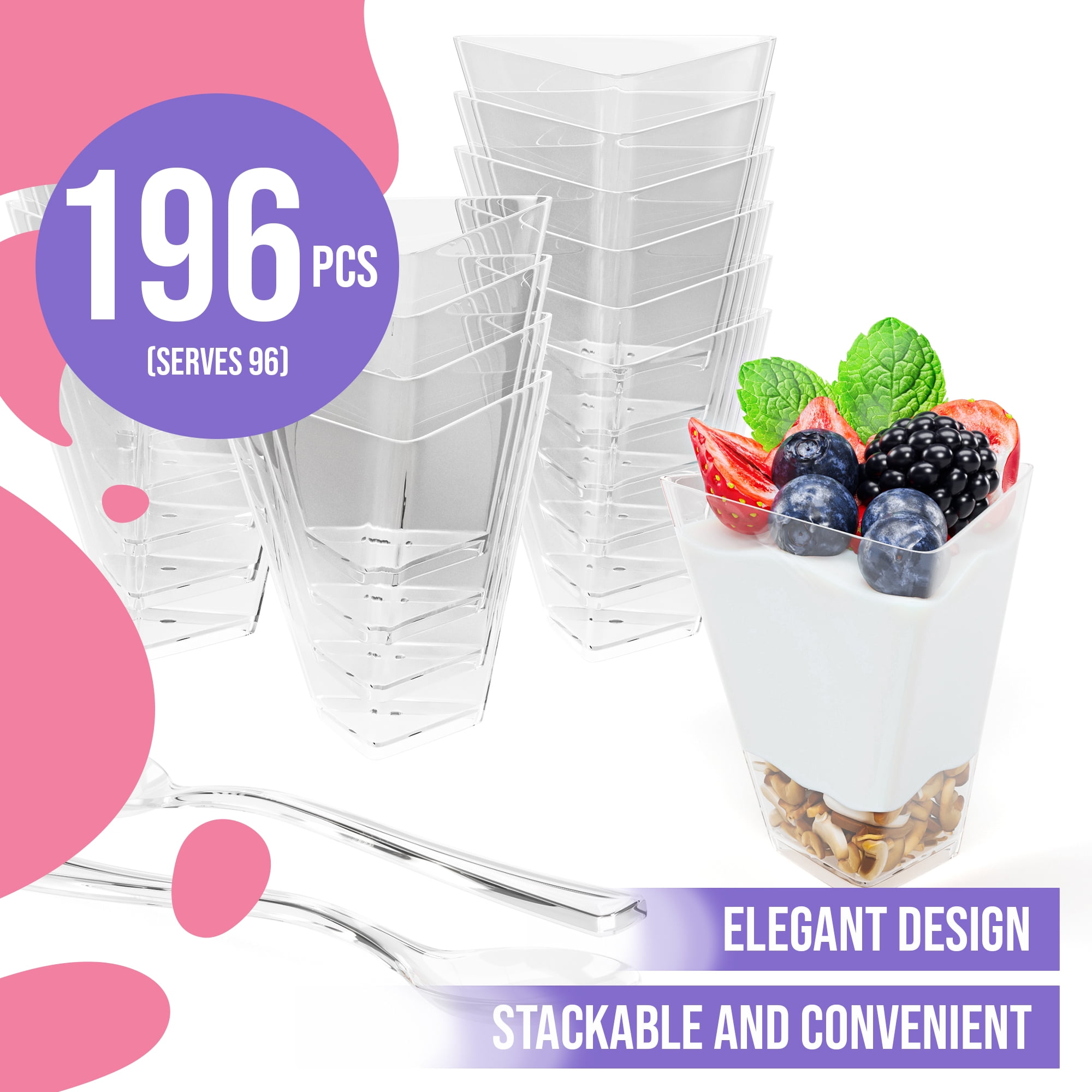 Exquisite Mini Dessert Cups With Spoons 196 PCS I Serves 96 I 2.3 Oz ...
