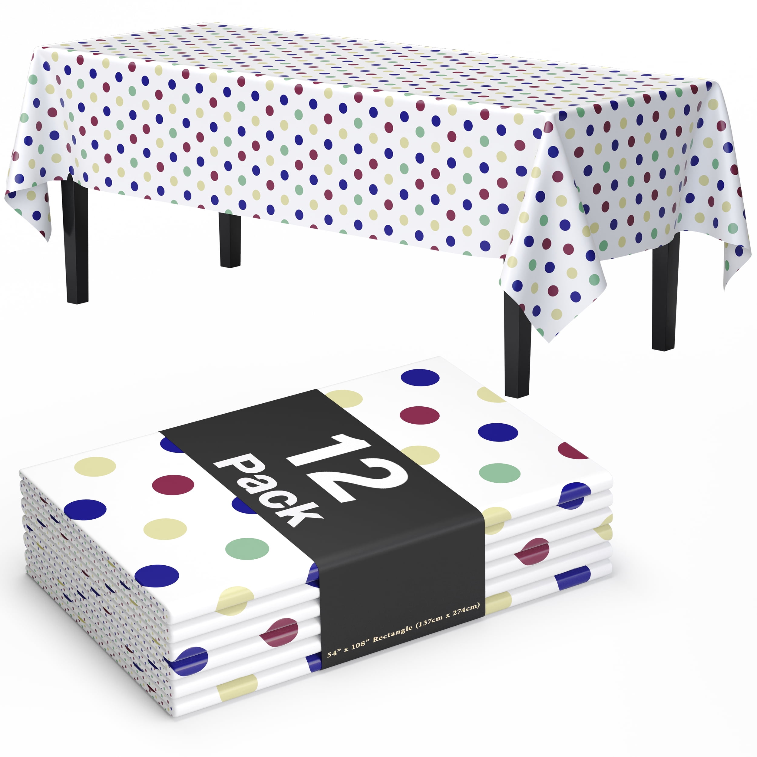 Exquisite Disposable Plastic Tablecloth - 108" x 54" - Multicolor Polka ...