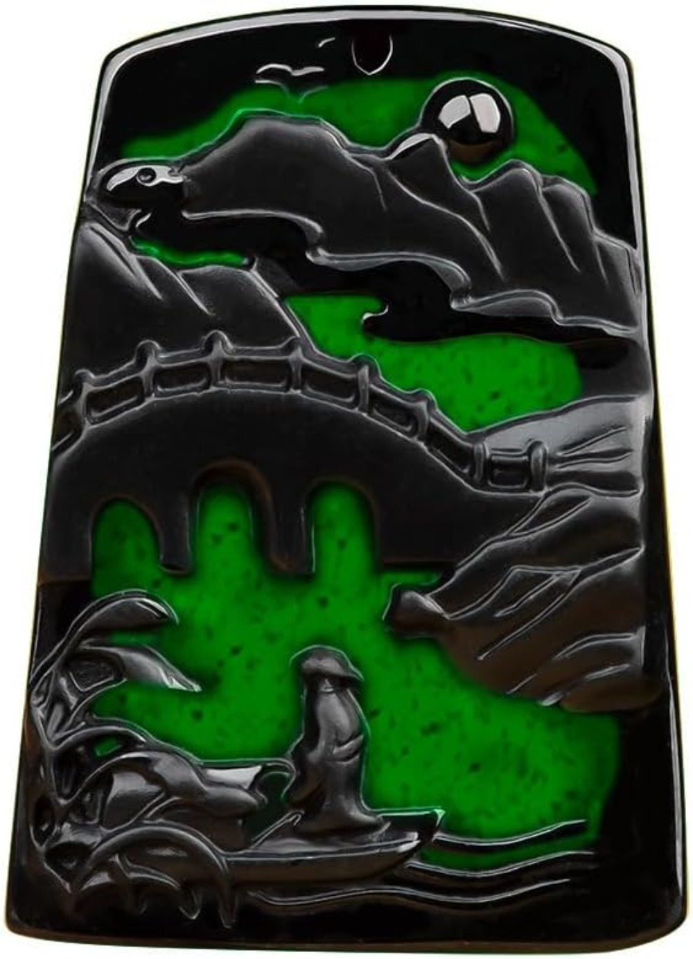 Exquisite Natural Ink Jadeite - Mountain and Water Zen Imagery Pendant ...