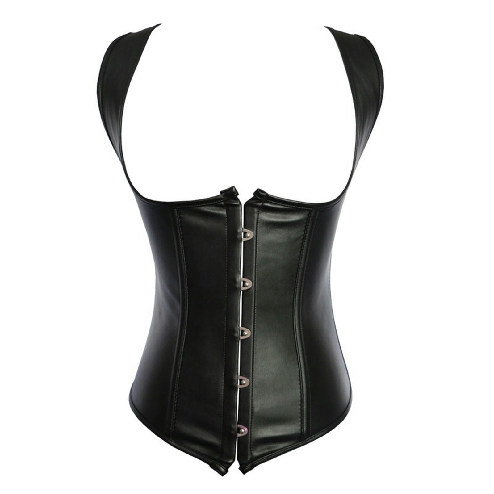 Exquisite PU leather shapewear with inner straps and corset - black ...
