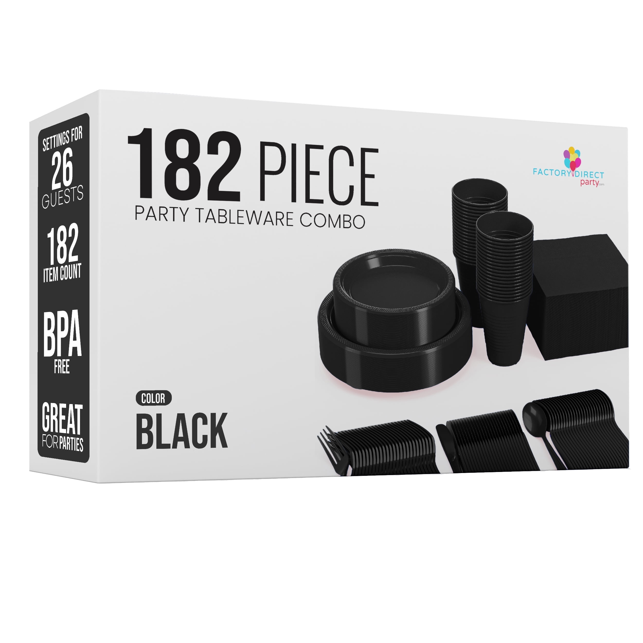 Exquisite Party Plate Combo - 182 Piece Set - Service For 26 - Black ...