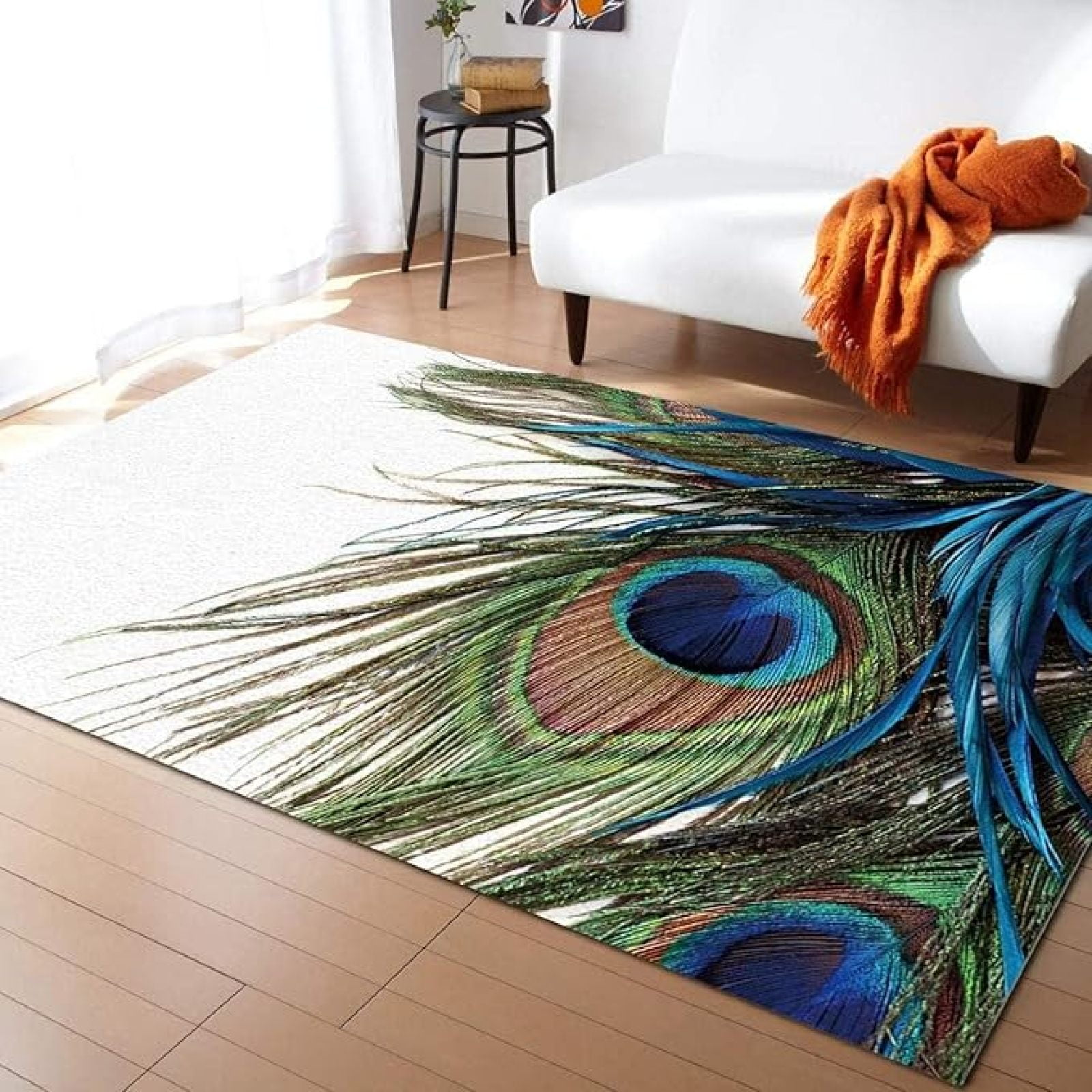 Exquisite Peacock Feather Area Rug, Modern Simple Large Rugs, Indoor ...