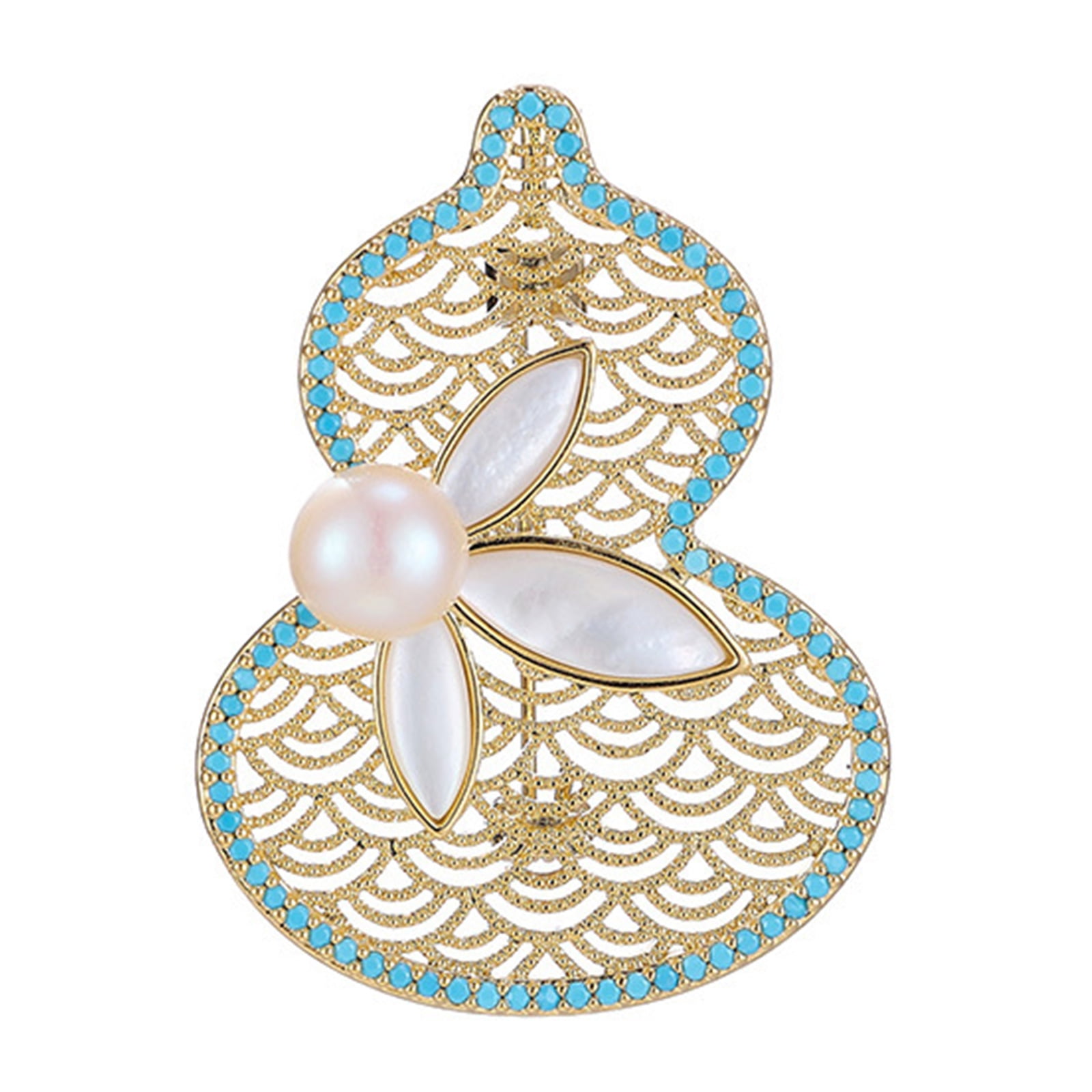 Exquisite Pearls Inlaid Gourd Brooch Lightweight Copper Construction ...