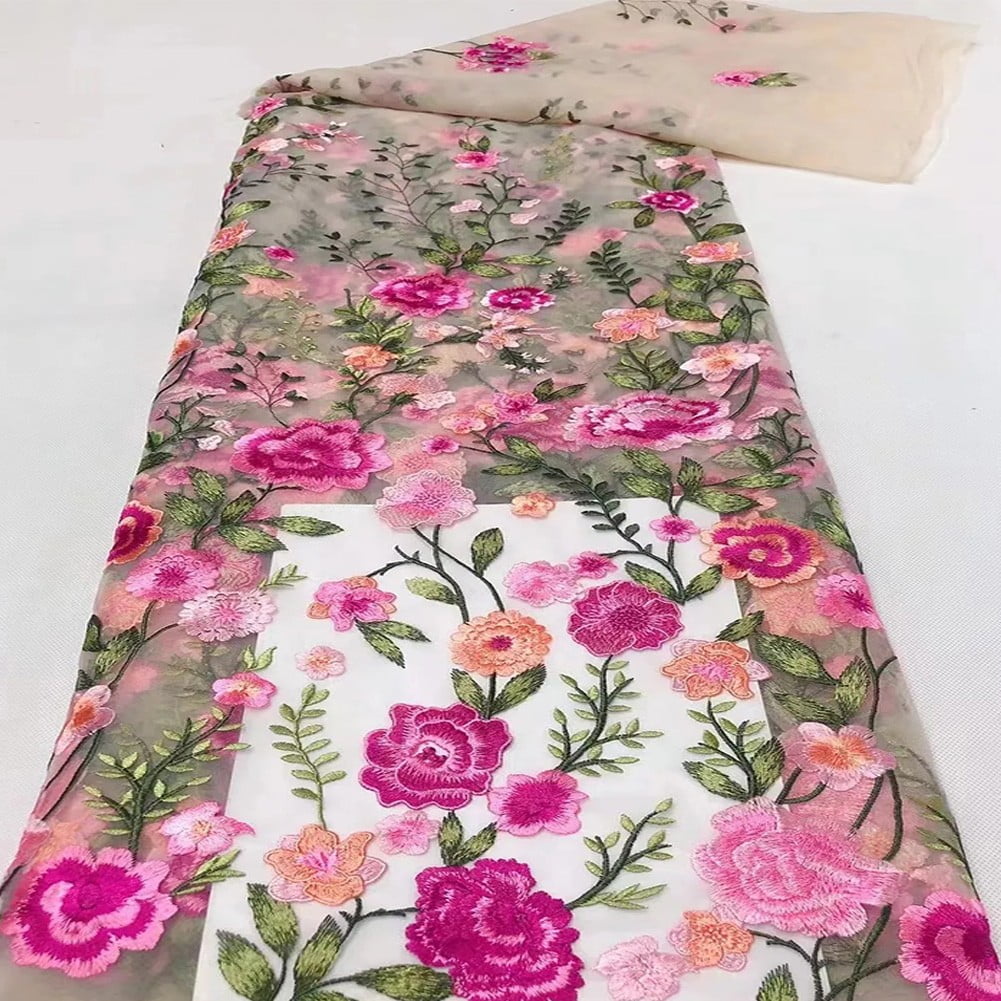 Exquisite Peony Embroidered Tulle Mesh Lace Fabric for Designers Blue ...