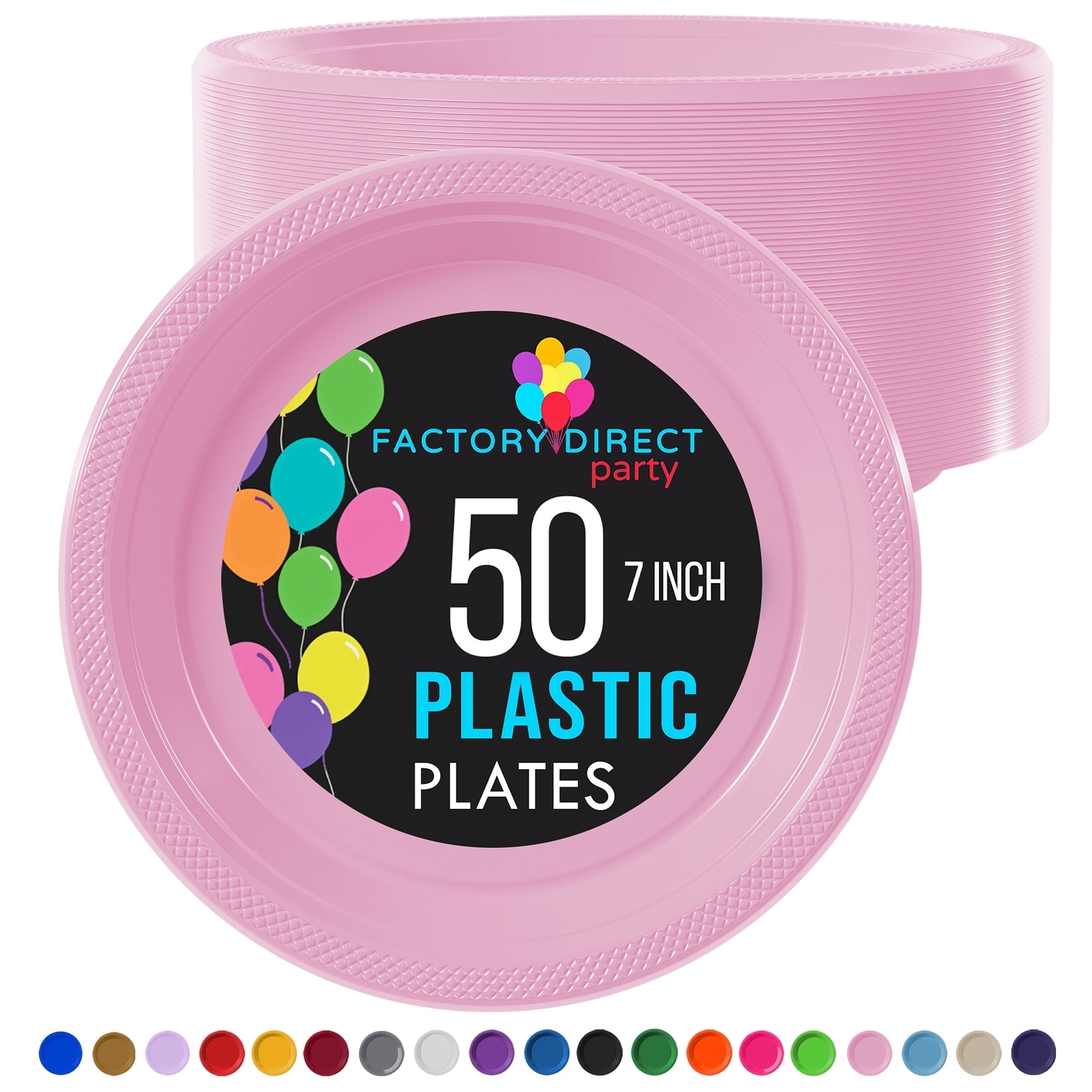 "Exquisite Fancy Colored 7"" Pink Disposable Plates - 50 Count Party ...