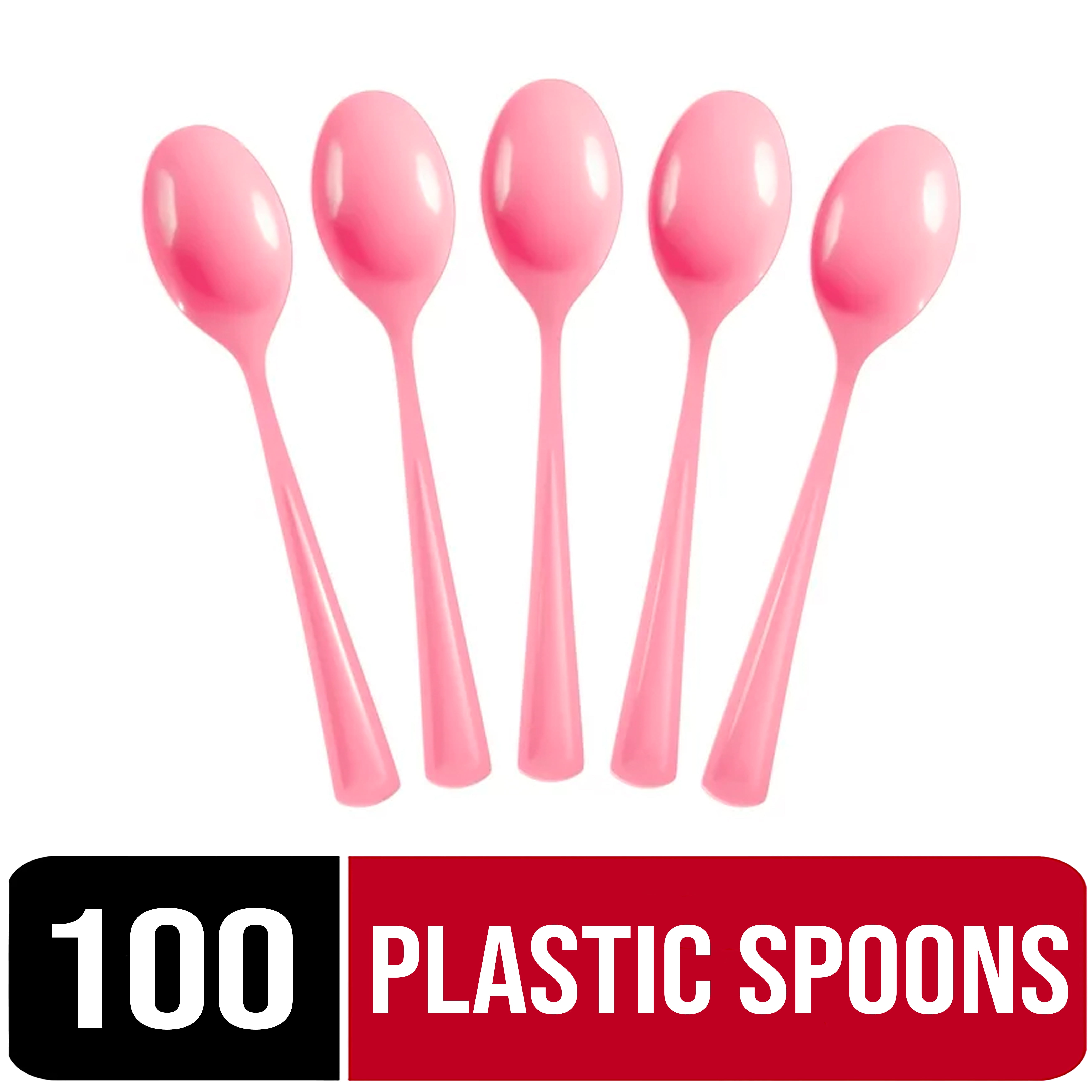 Exquisite Pink Disposable Spoons - Pink Plastic Spoons - 100 Count ...