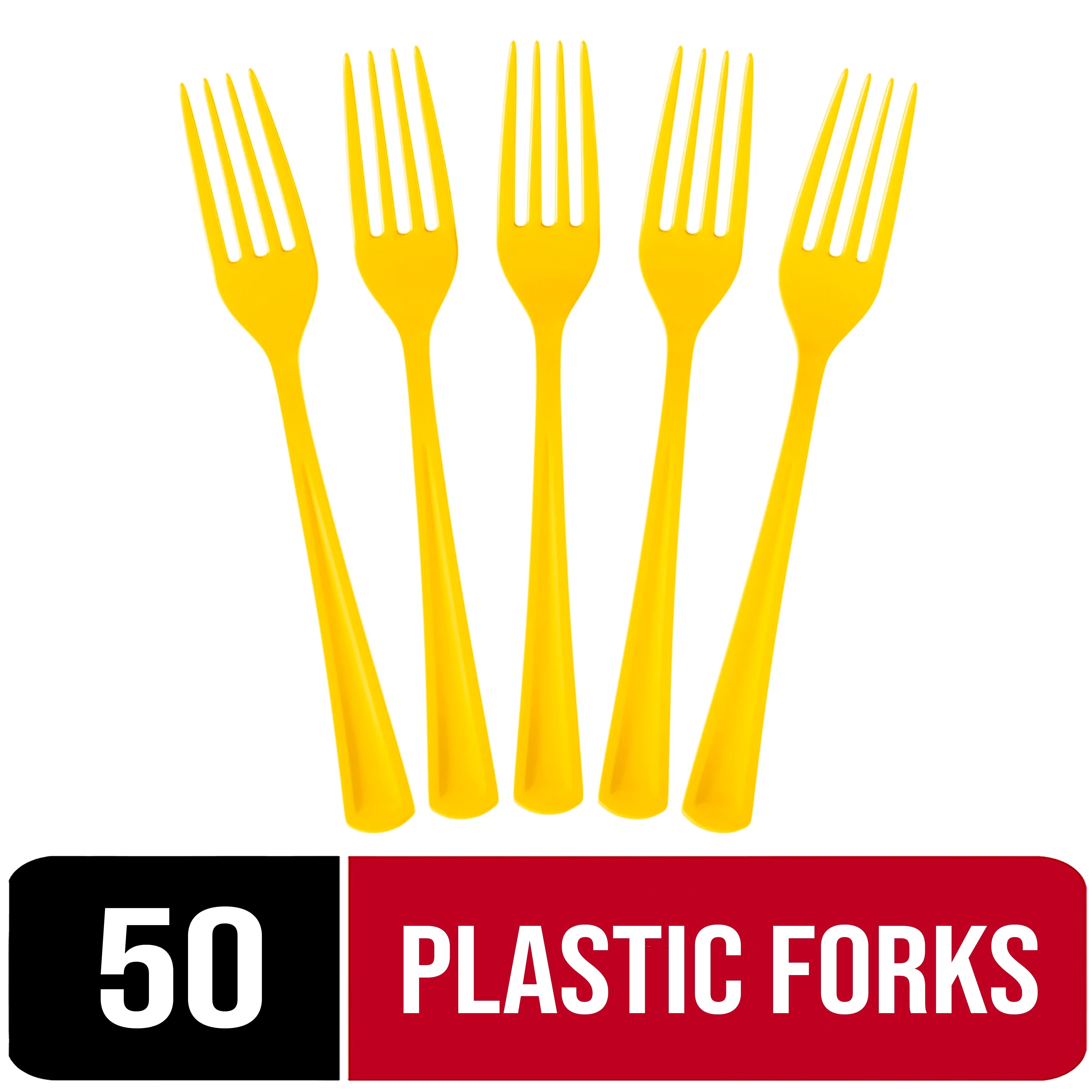 Exquisite Plastic Disposable Forks - 50 Count, Yellow Party Supplies ...