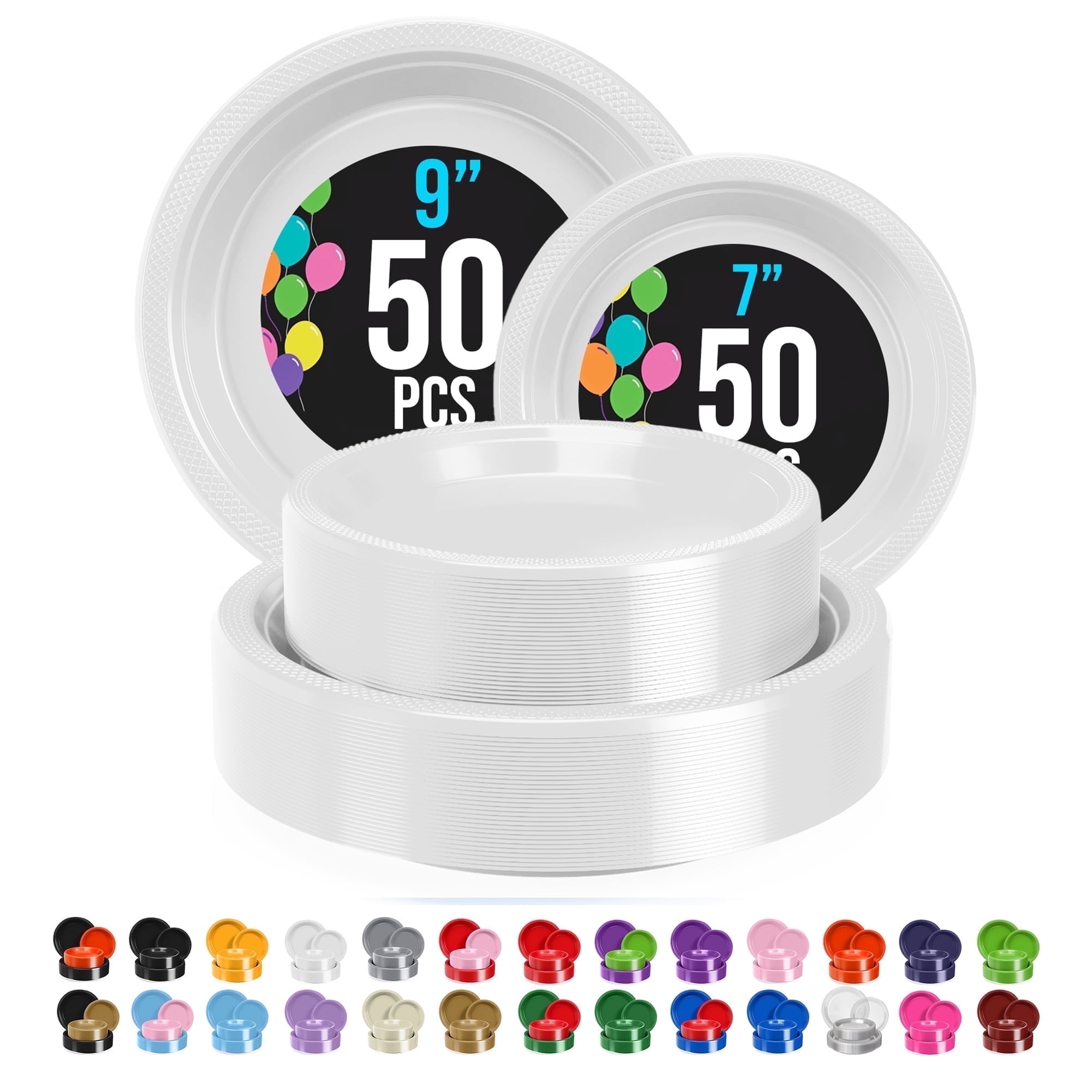 Exquisite 100-Pack White Plastic Party Plates, 9-Inch & 7-Inch ...