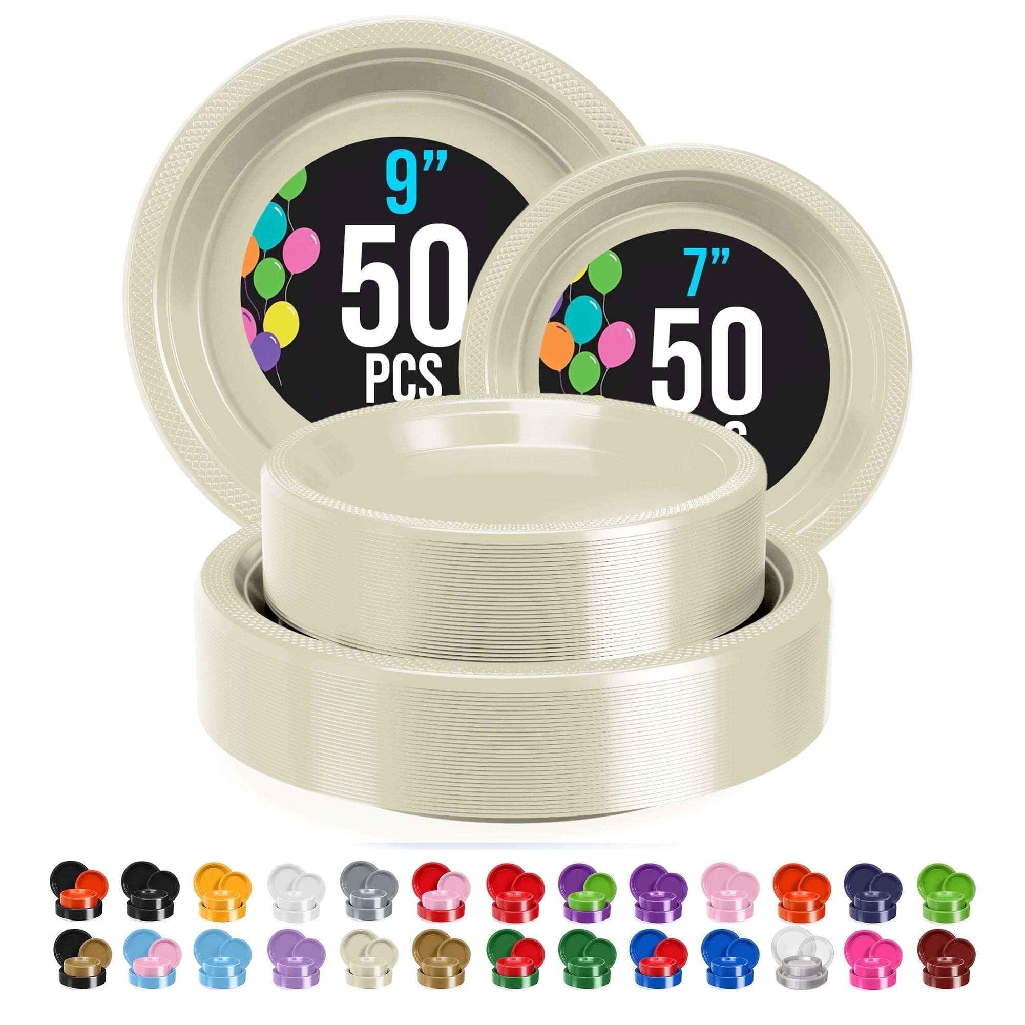 Exquisite Plastic Plate Combo 100 Pack 9 & 7 Inch Ivory Plastic Plates ...