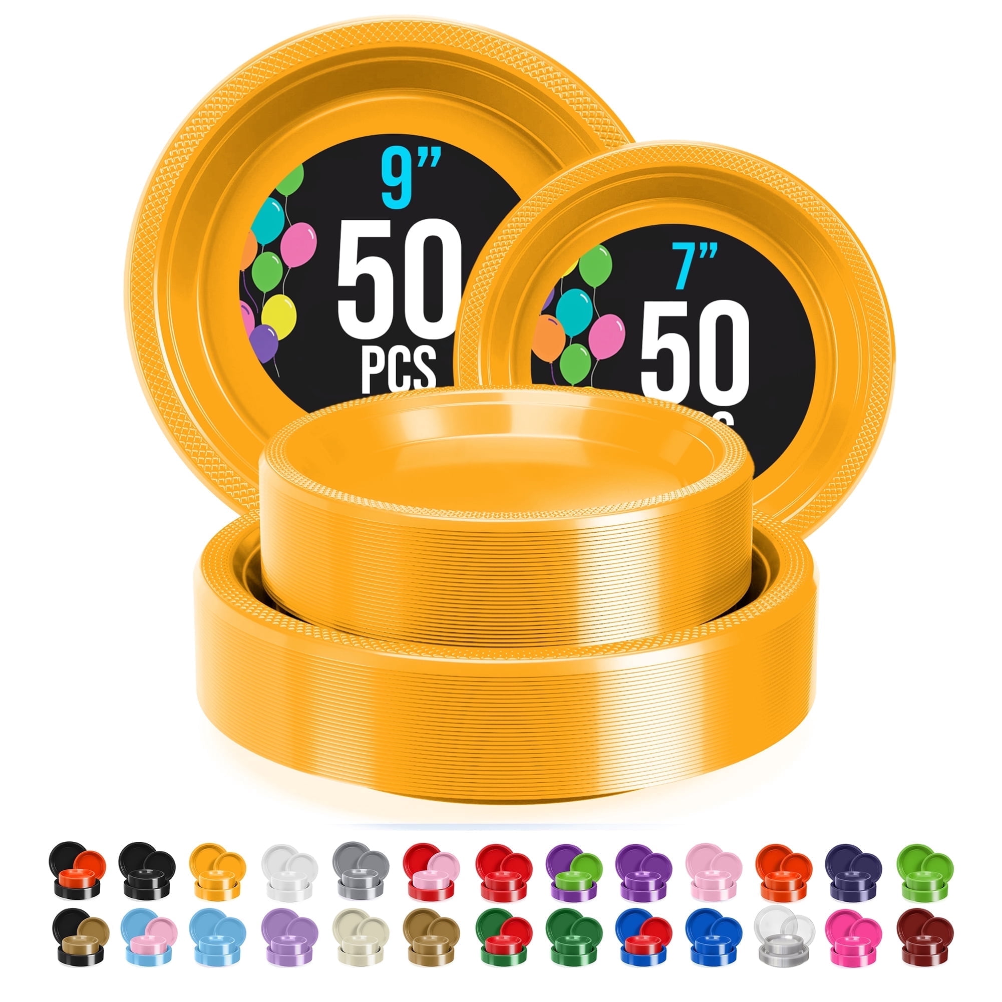 Exquisite Plastic Plate Combo 100 Pack 9 & 7 Inch Yellow Plastic ...