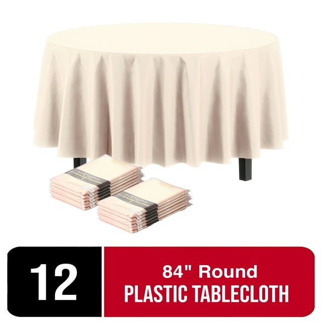 Exquisite Premium Plastic Disposable 84 inch Round Tablecloth, 12 Ivory ...