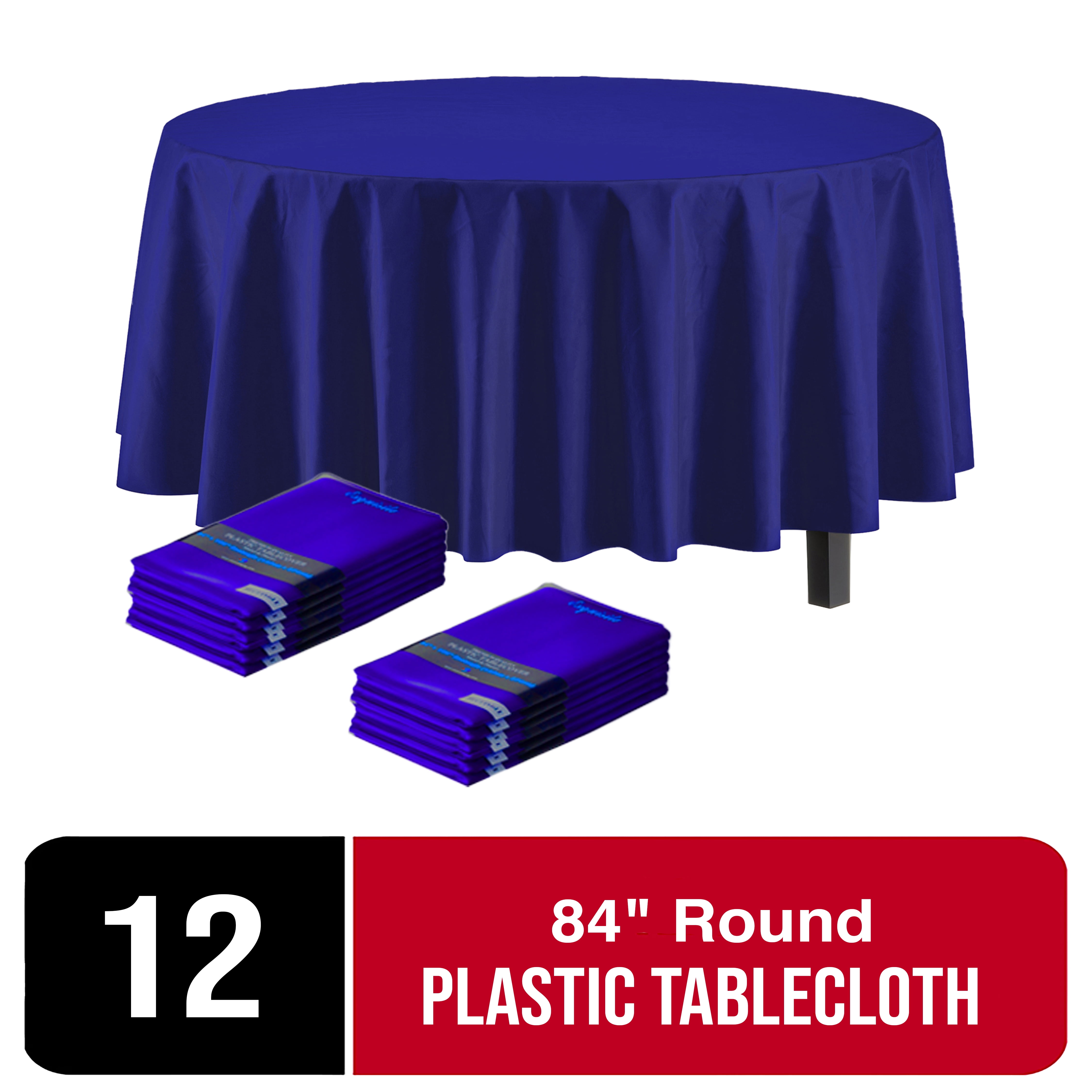 Bulk Pack of 12 Premium Navy Blue Disposable Plastic Round Tablecloth ...