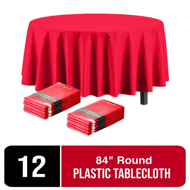 Exquisite Premium Plastic Disposable 84 inch Round Tablecloth, 12 Red ...