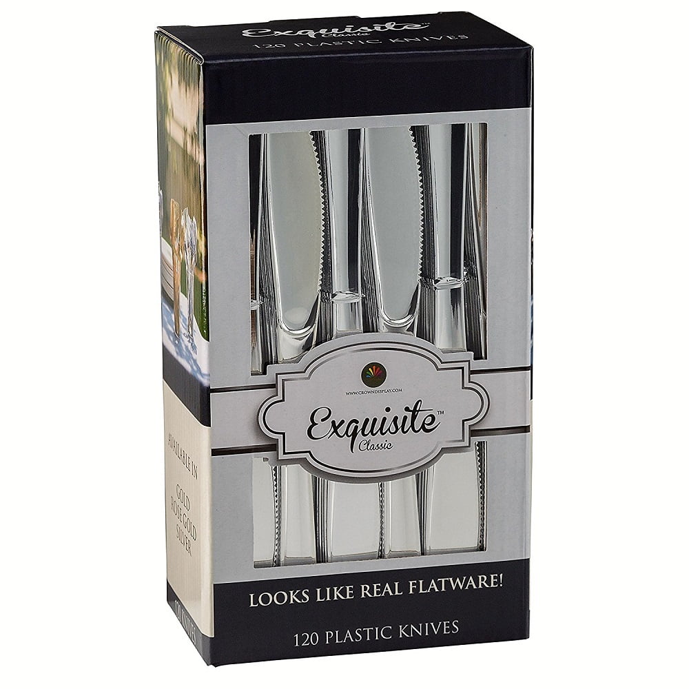 Exquisite Premium Silver Plastic Silverware Bulk Cutlery 120 Silver ...