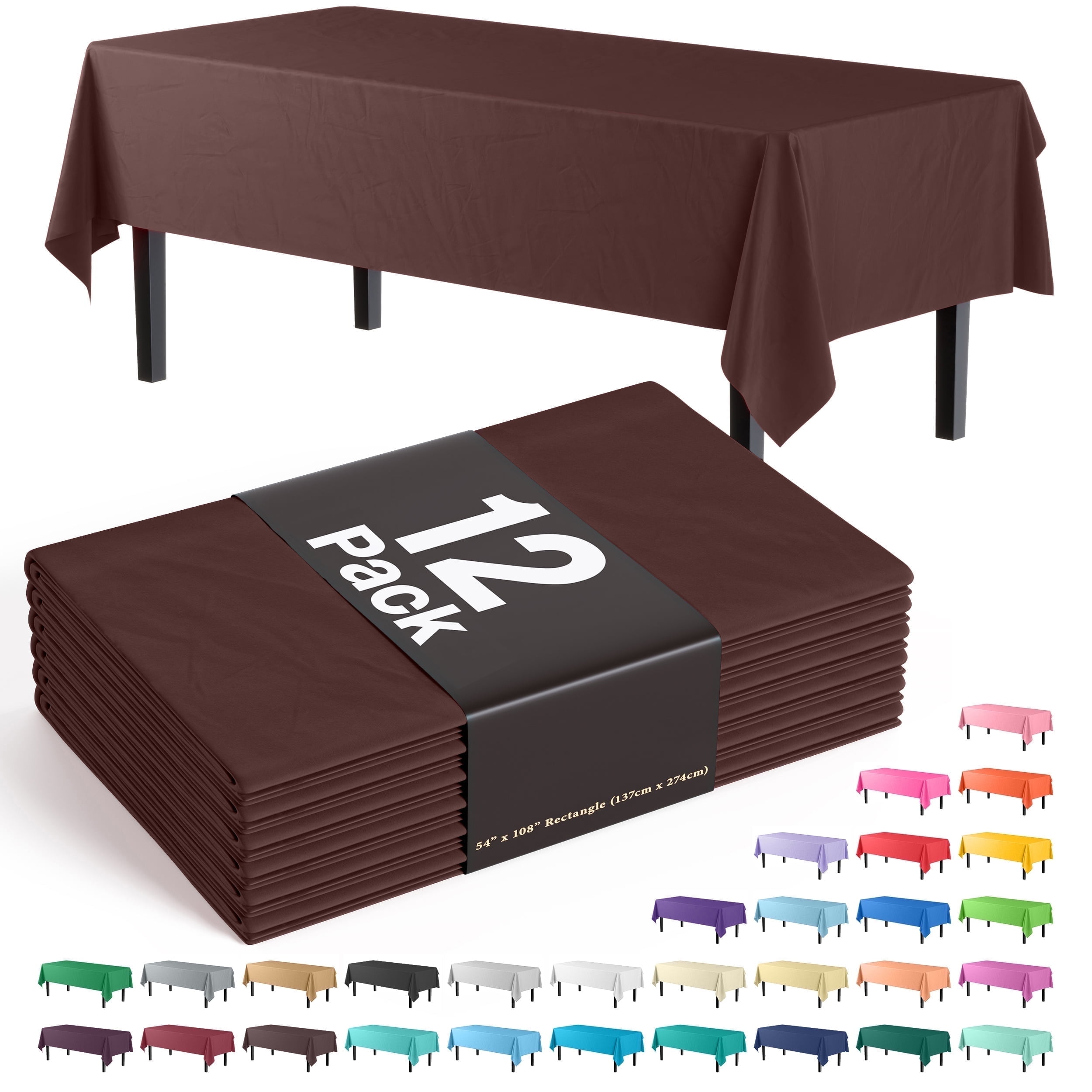 Exquisite 12 Premium Waterproof 54" x 108" Brown Solid Print Plastic ...