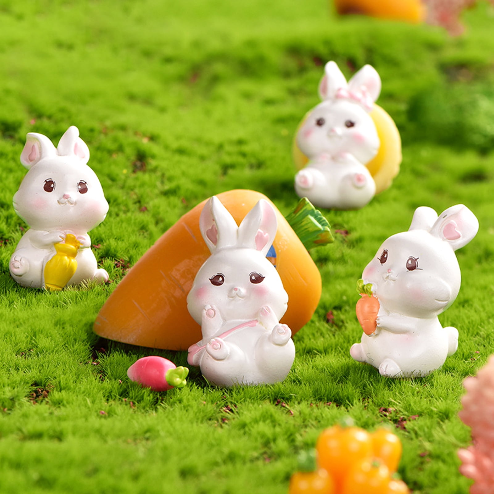 Exquisite Rabbit Figurine - Realistic Resin Micro Landscape Decor ...