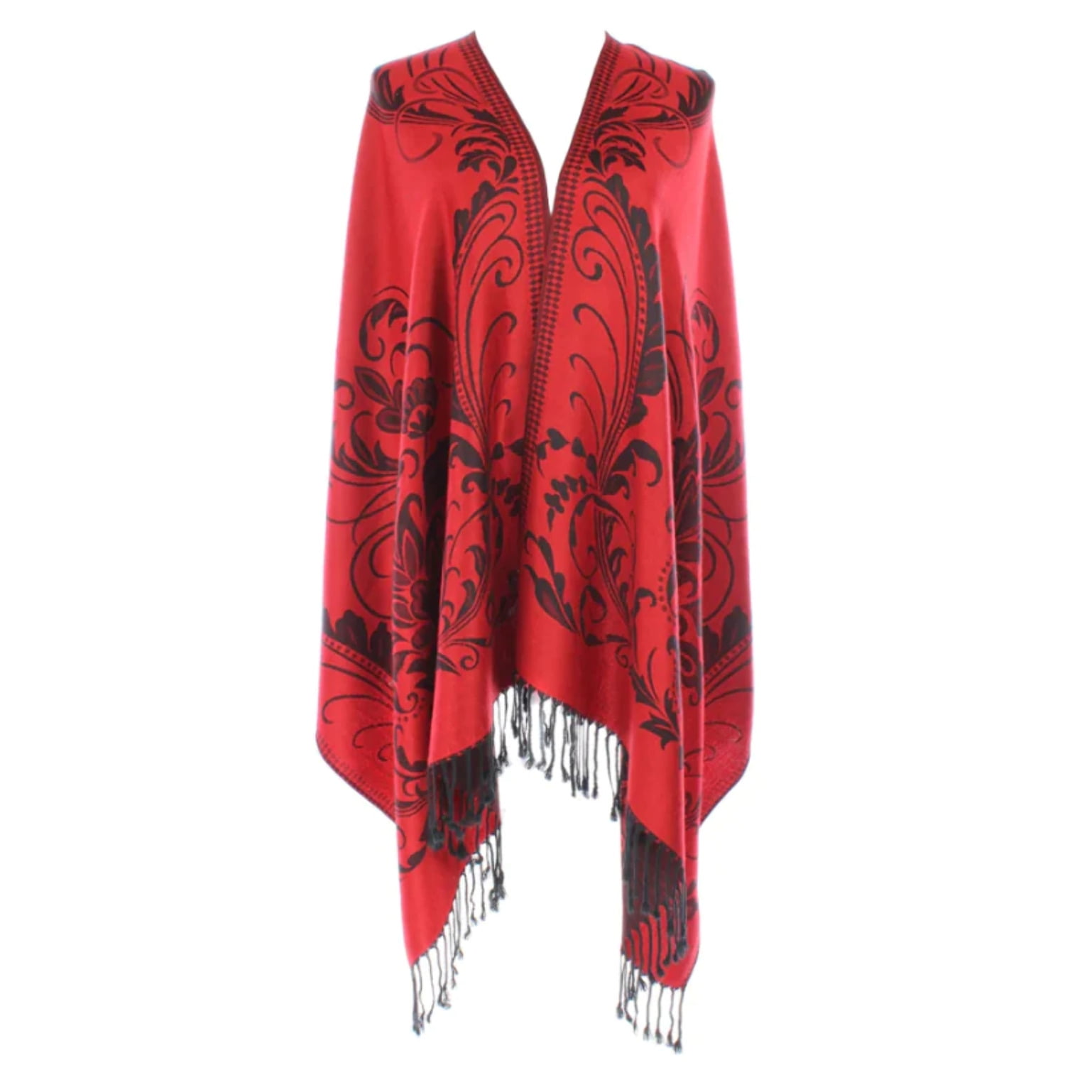 Exquisite Red Pashmina Shawl with Bold Black Floral Patterns – Elegant ...