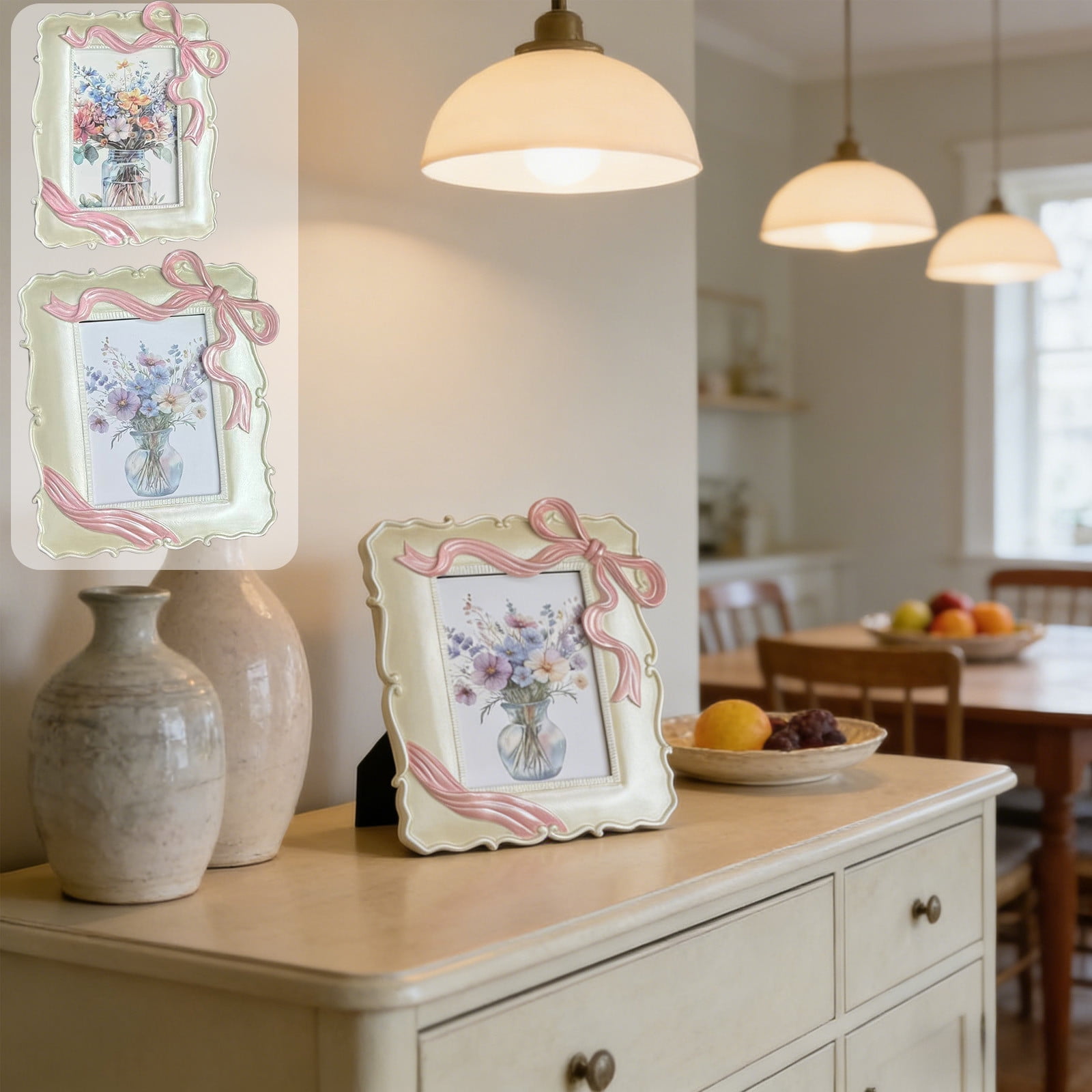 Exquisite Resin Photo Frame with Knot Pearl Design, White Decorative ...