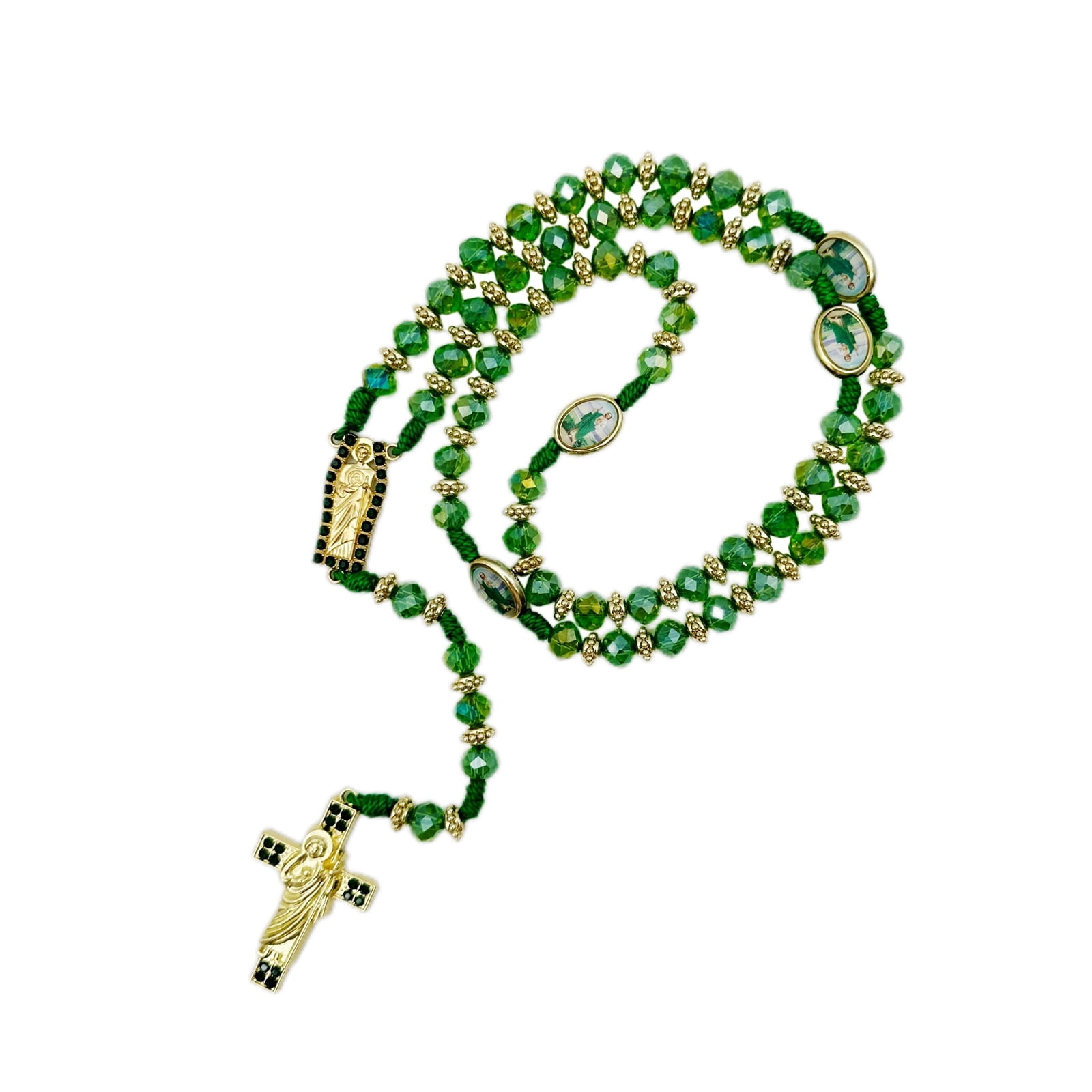 BONITTER Rosary Green Saint Jude Cross Necklace, Braided Cord, Green ...