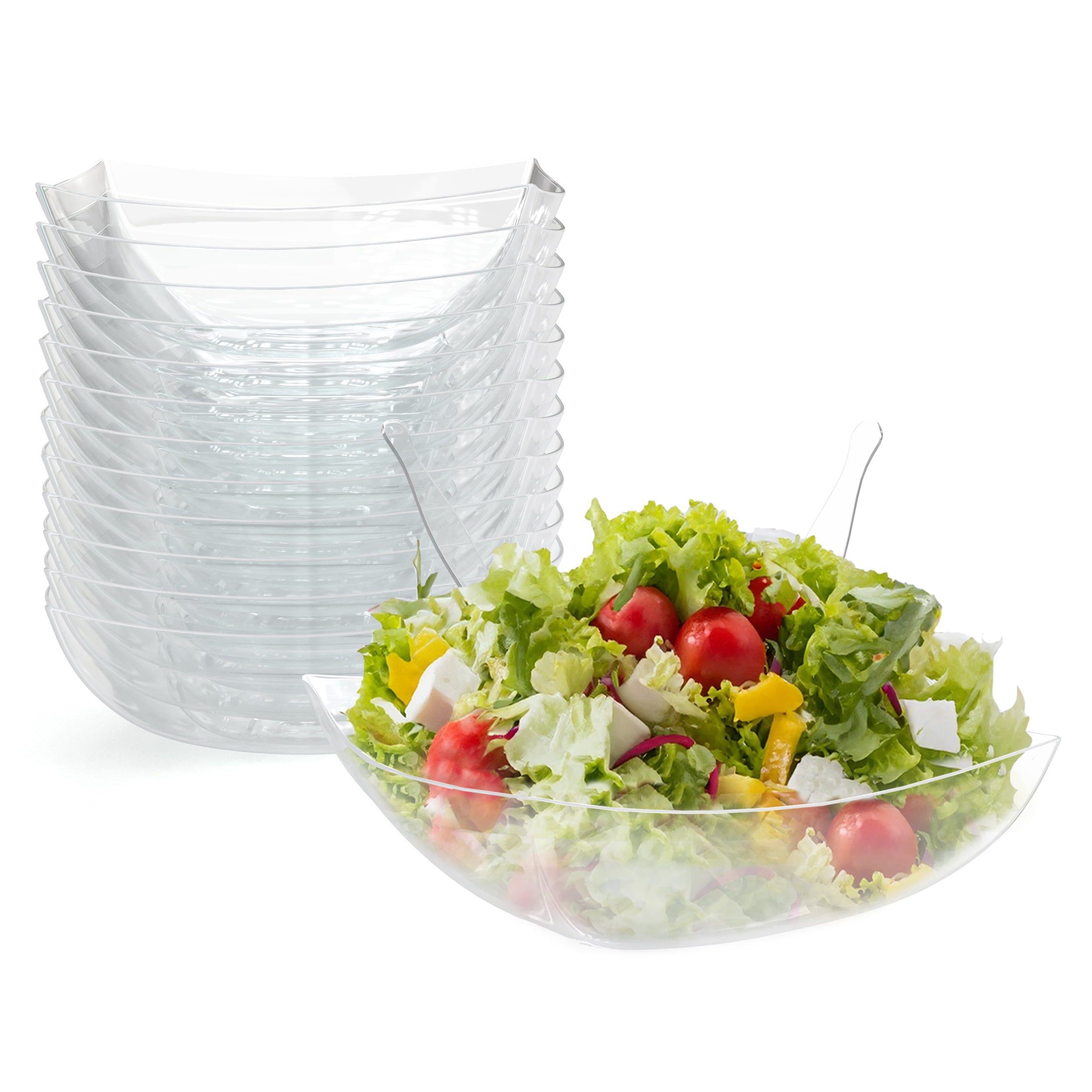 Exquisite Salad Bowls - 12 Large Clear Plastic Serving Bowls (64 oz ...