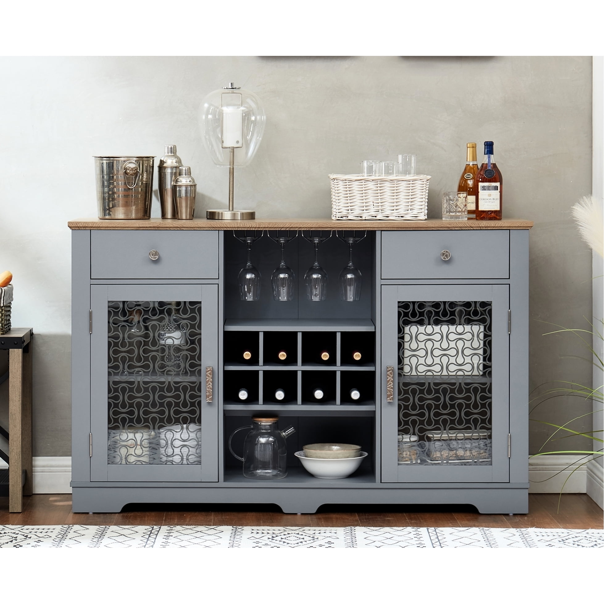Exquisite Sideboard With 2 Adjustable Shelves, Drawers, Blue And Oak ...